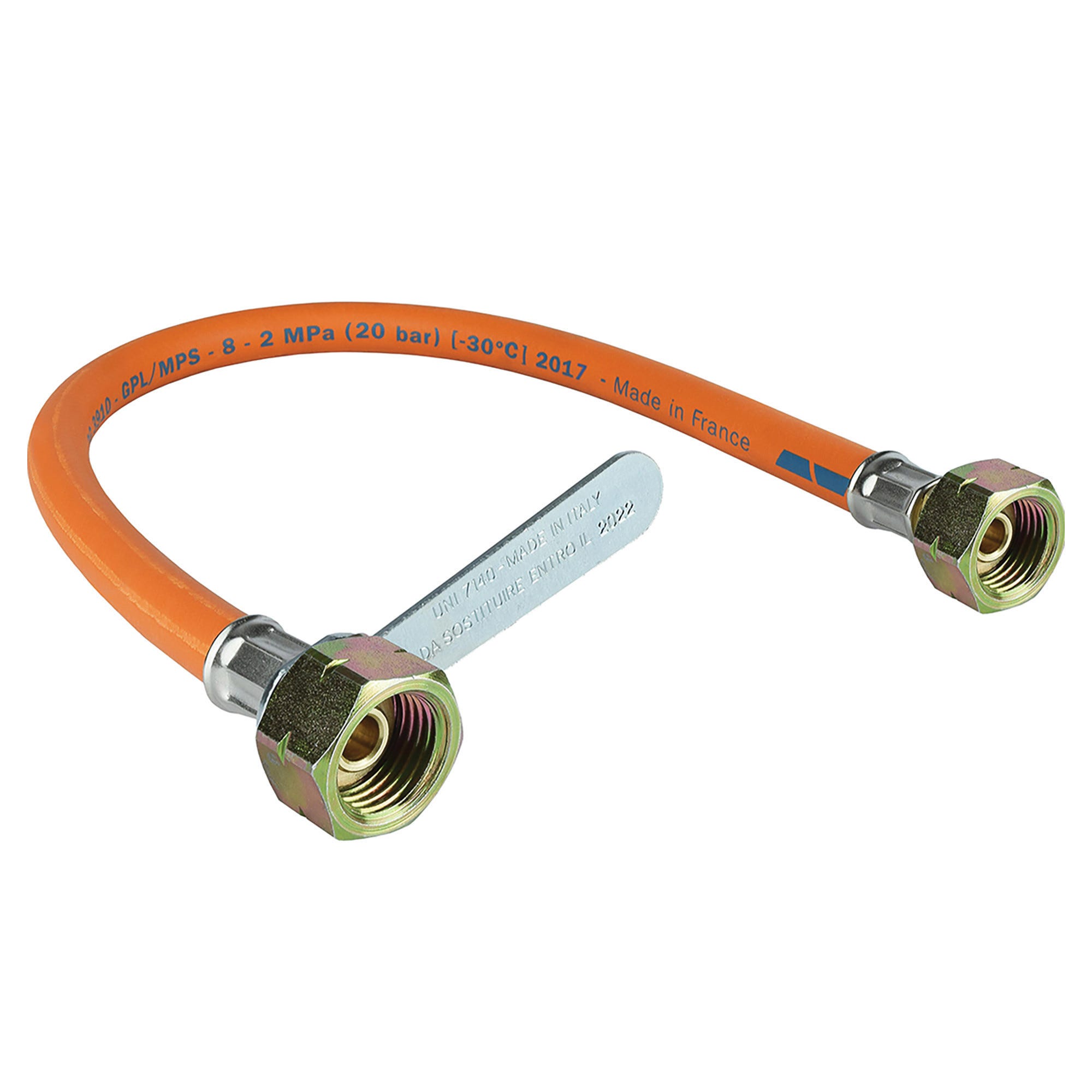 TUBO GAS GPL RETINATO ALTA PRESSIONE L 100 cm FF 1/2'' GUAINA ARANCIO