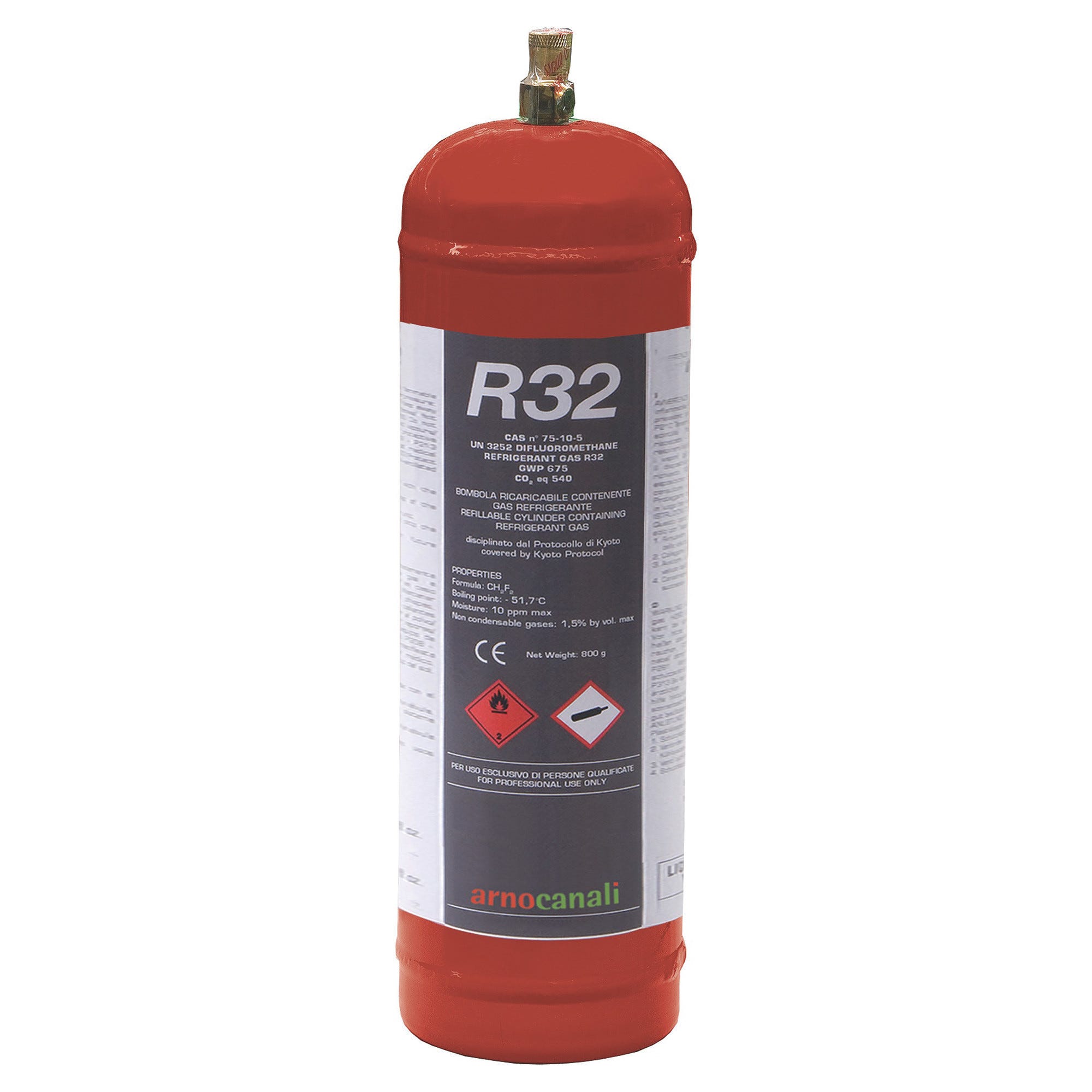BOMBOLA GAS REFRIGERANTE R32 2 LITRI PESO NETTO GAS 1,8 kg ATTACCO 1/2''