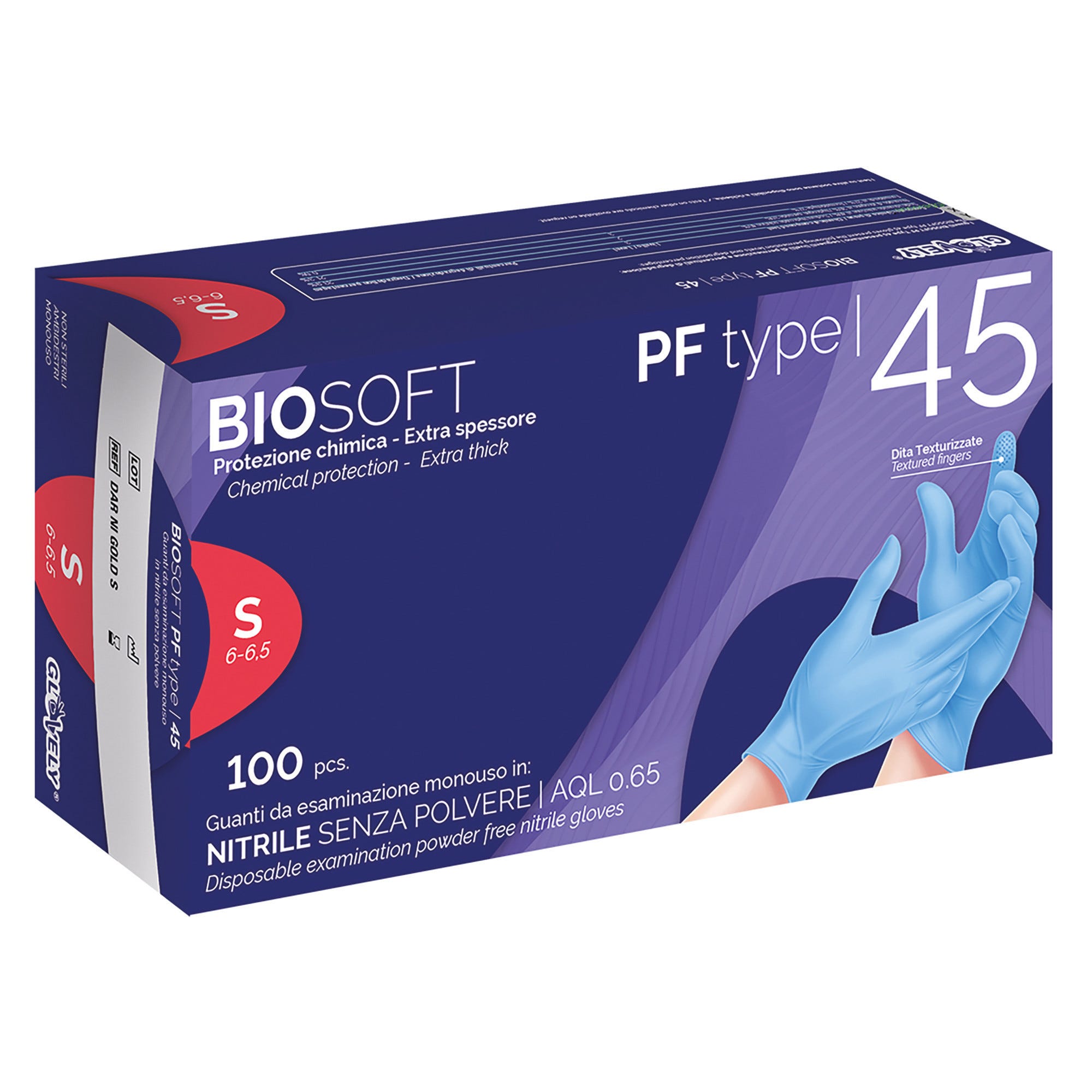 100 GUANTI MONOUSO BIOSOFT PF IN NITRILE BLU TAGLIA S SENZA POLVERE DPI ...