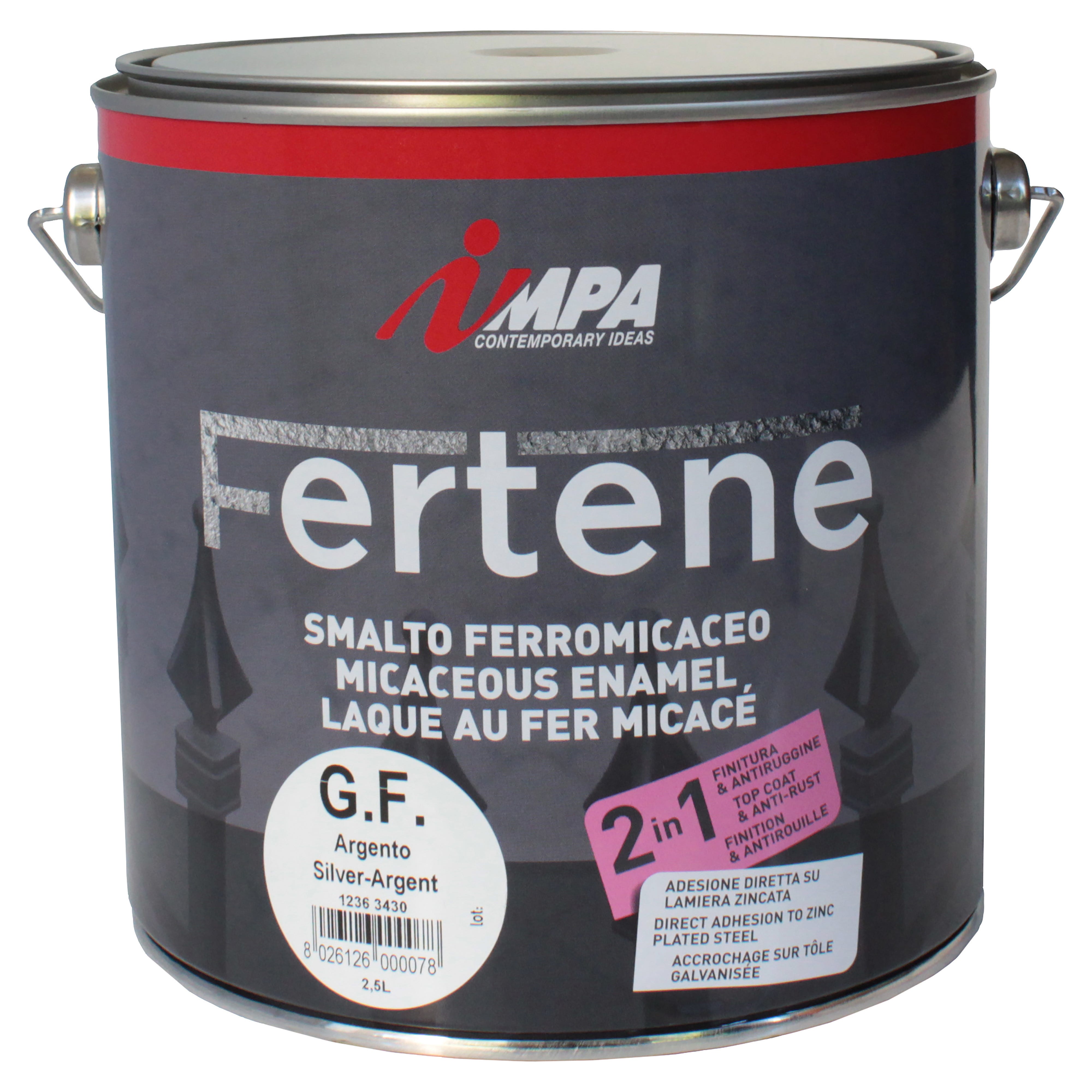 SMALTO FERROMICACEO IMPA ARGENTO 2,5 l GRANA FINE LAMIERA ZINCATA 5-6 ...