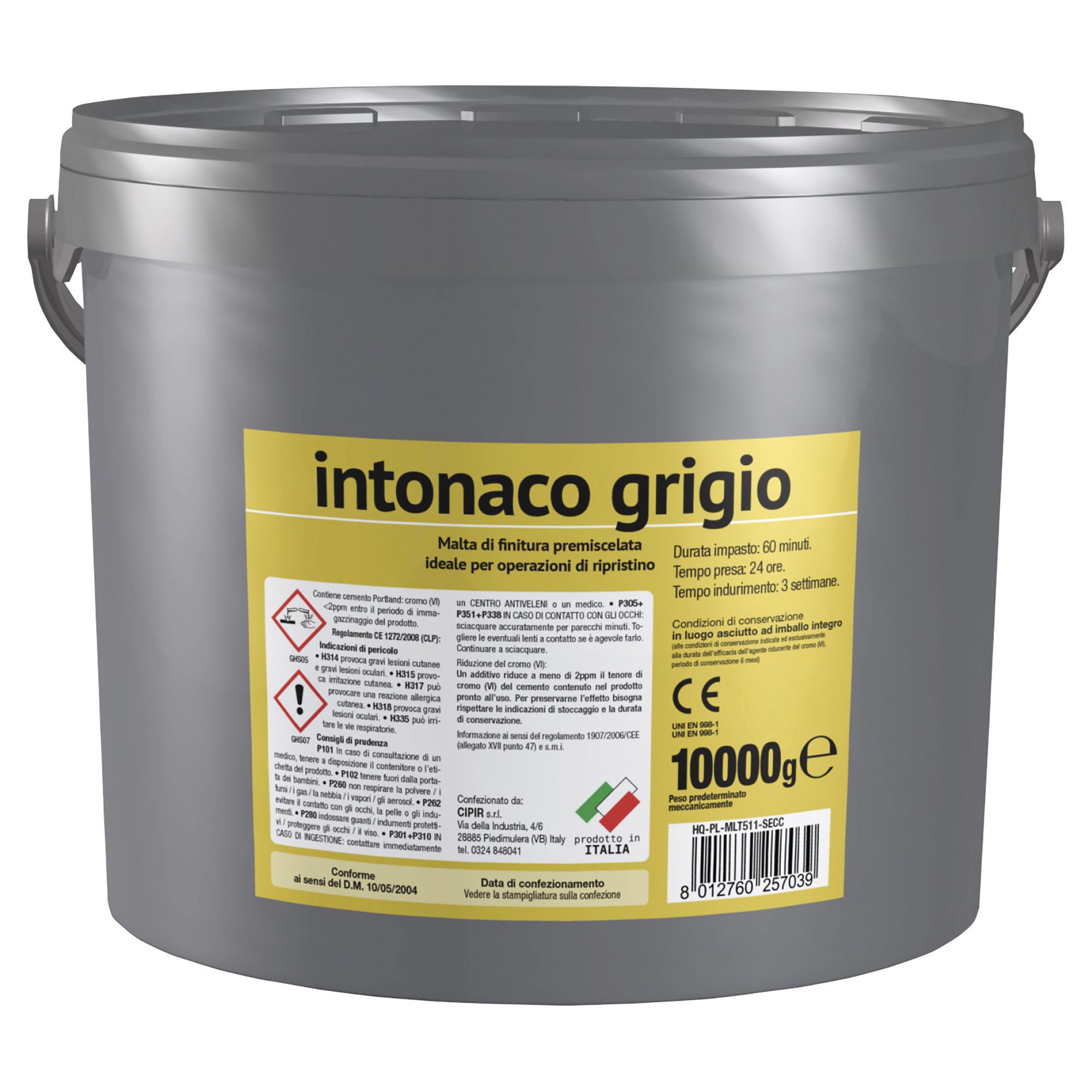 INTONACO GRIGIO IN POLVERE CIPIR SECCHIELLO 10 kg PER INTERNO ED ESTERNO