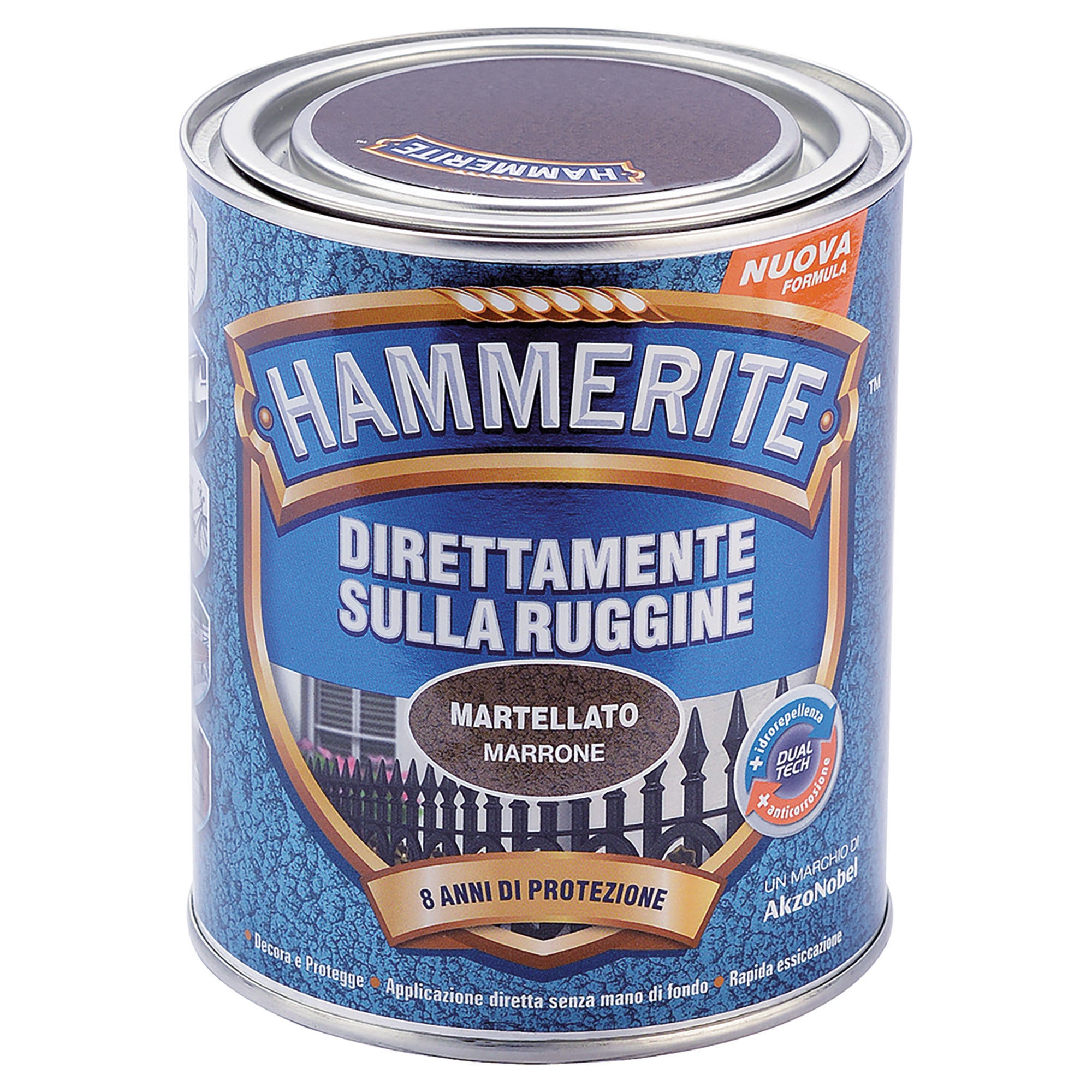 SMALTO ANTIRUGGINE MARTELLATO HAMMERITE 0,75 l MARRONE 8-10 m² CON 1 l