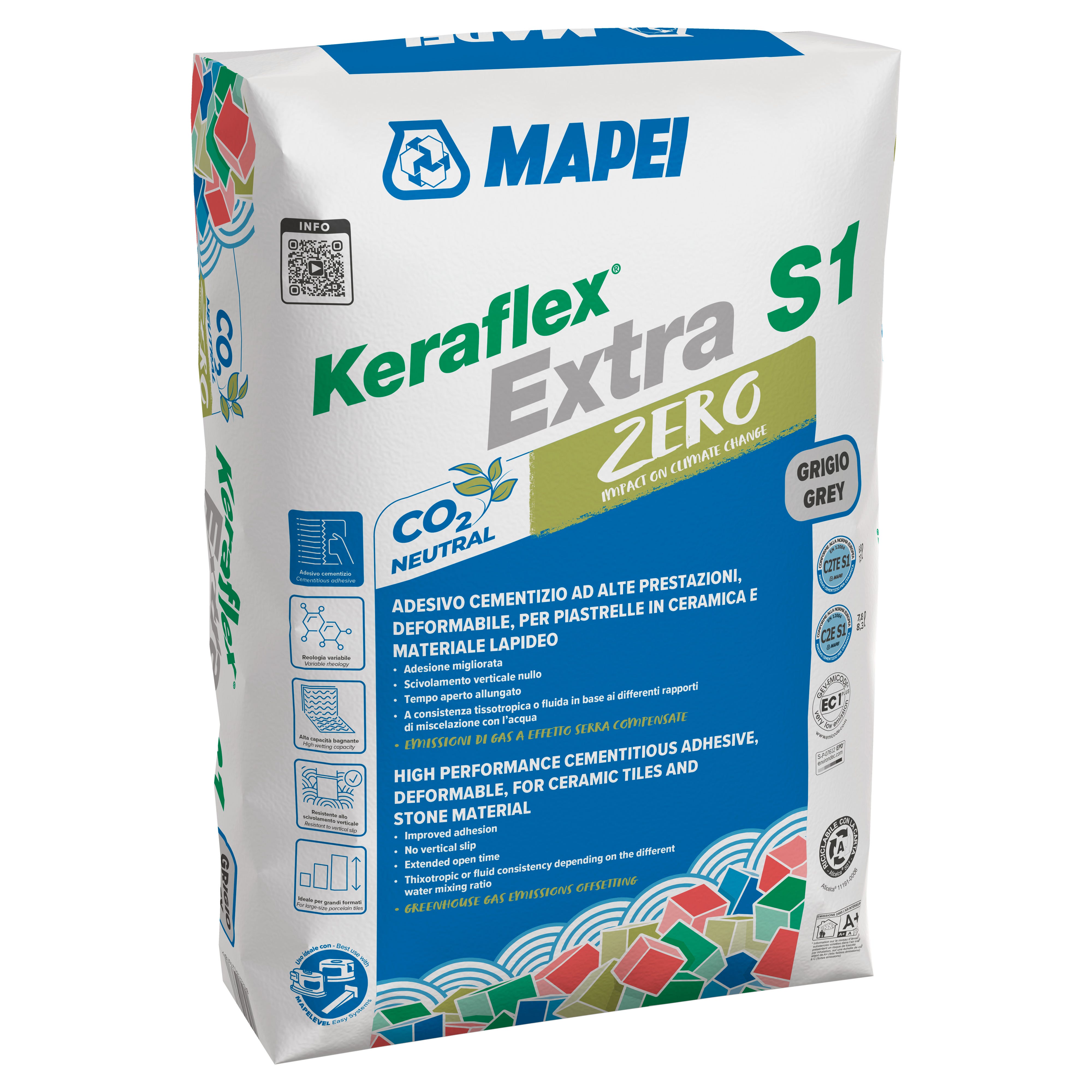 COLLA KERAFLEX EXTRA S1 ZERO GRIGIO 25 KG MAPEI