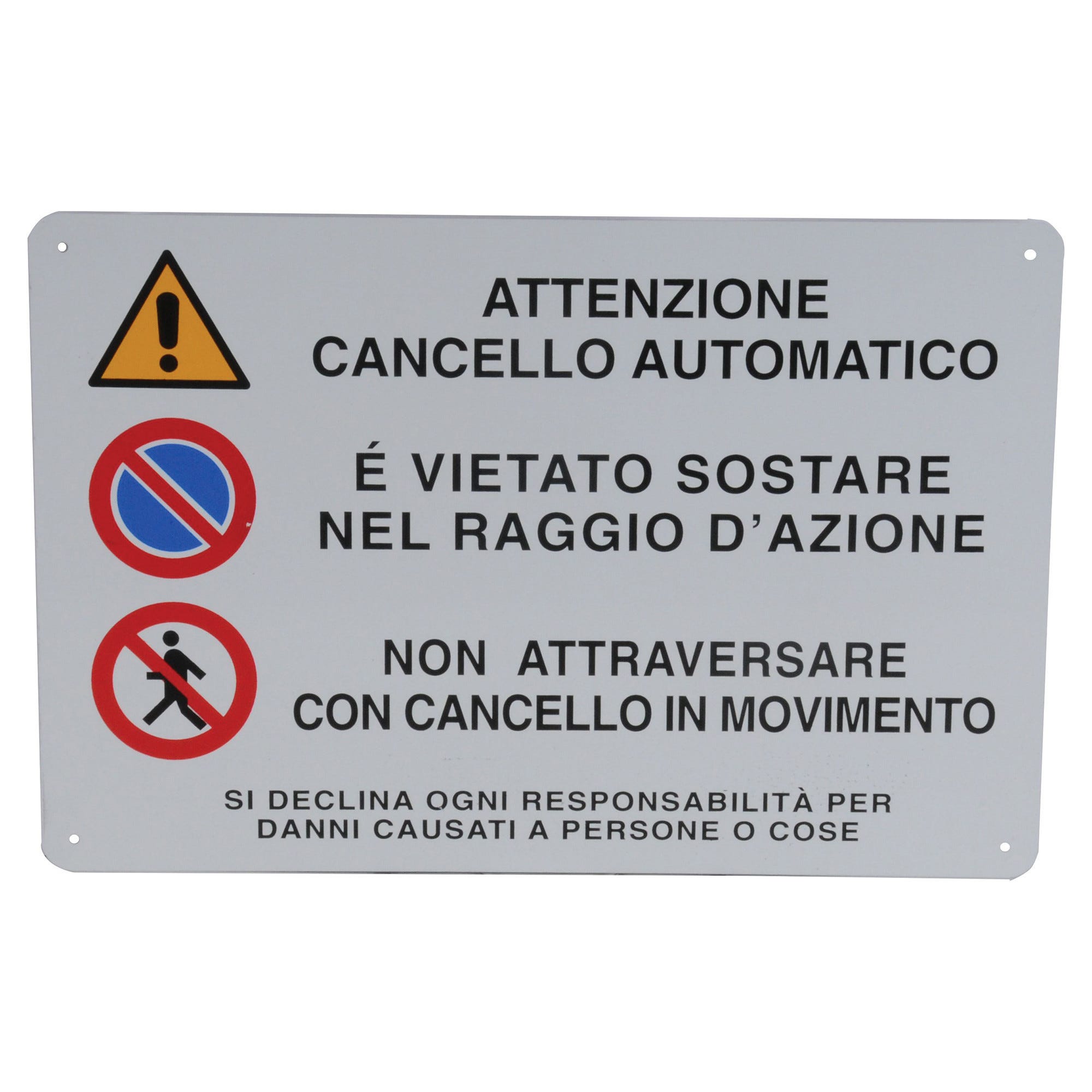 TARGA CANCELLO AUTOMATICO IN ALLUMINIO 30x20 cm