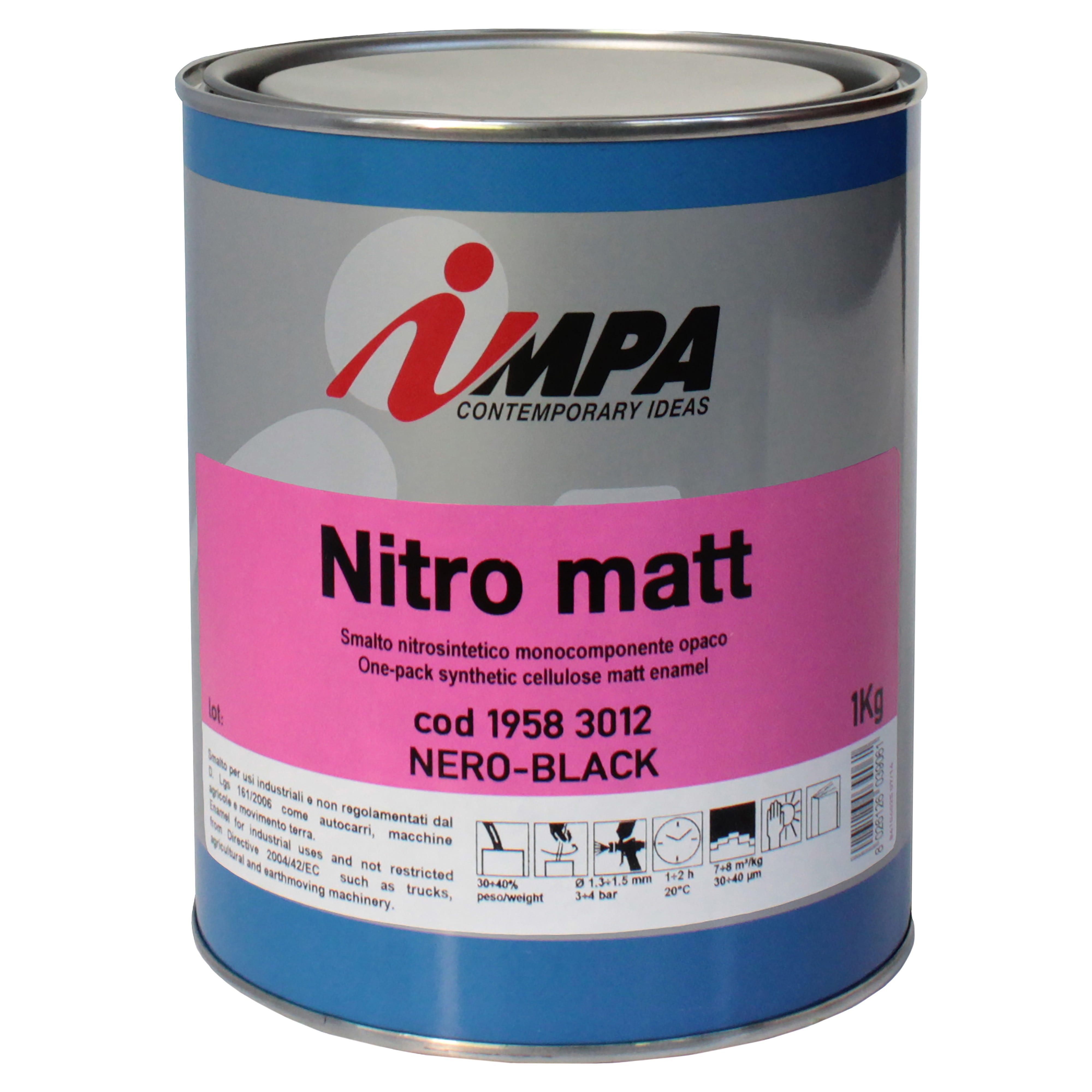 SMALTO NITRO IMPA OPACO NERO 1 kg IDEALE PER CARROZZERIA 7-8 mq/kg A 2 ...