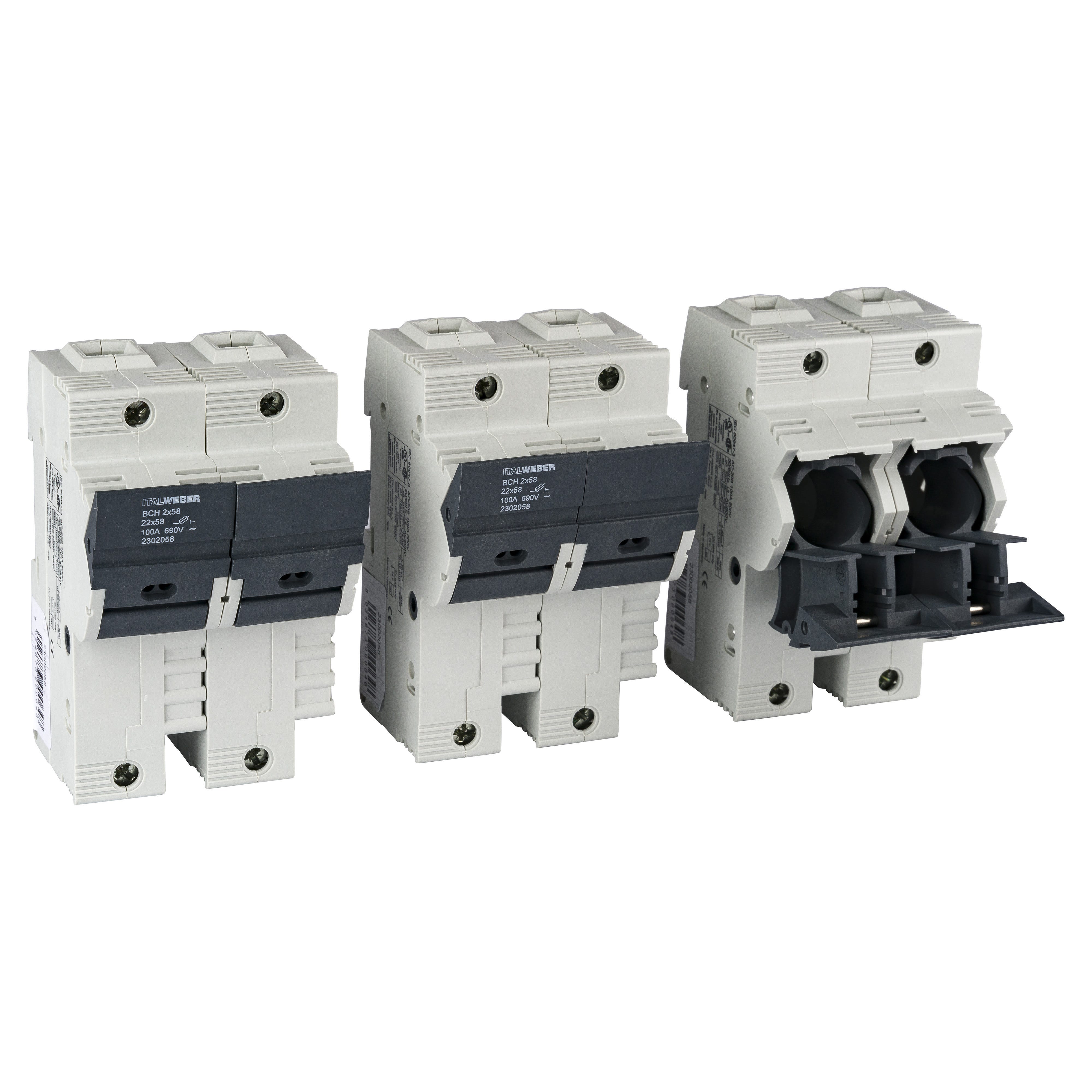 3 PORTAFUSIBILI SEZIONABILI ITALWEBER BCH 2P 22x58 mm 100A FINO A 690V ...