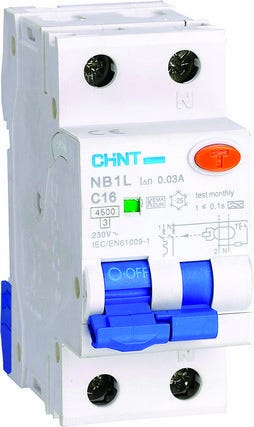INTERRUTTORE MAGNETOTERMICO CHINT DIFFERENZIALE 1P+N 16A 4,5KA 30mA 2 MODULI 230V CLASSE A ...