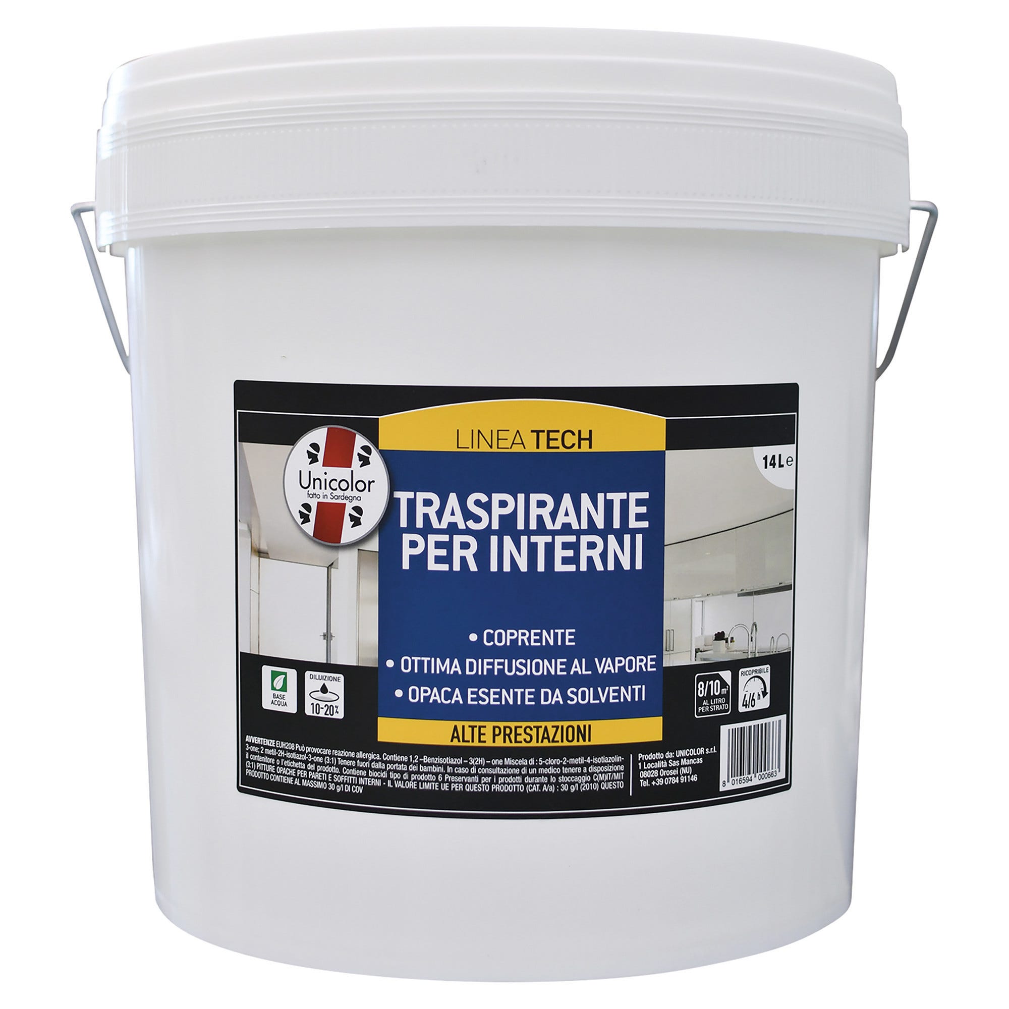 PITTURA TRASPIRANTE UNICOLOR BIANCA 14 l IDEALE BAGNI CUCINE 4-5 m² CON ...