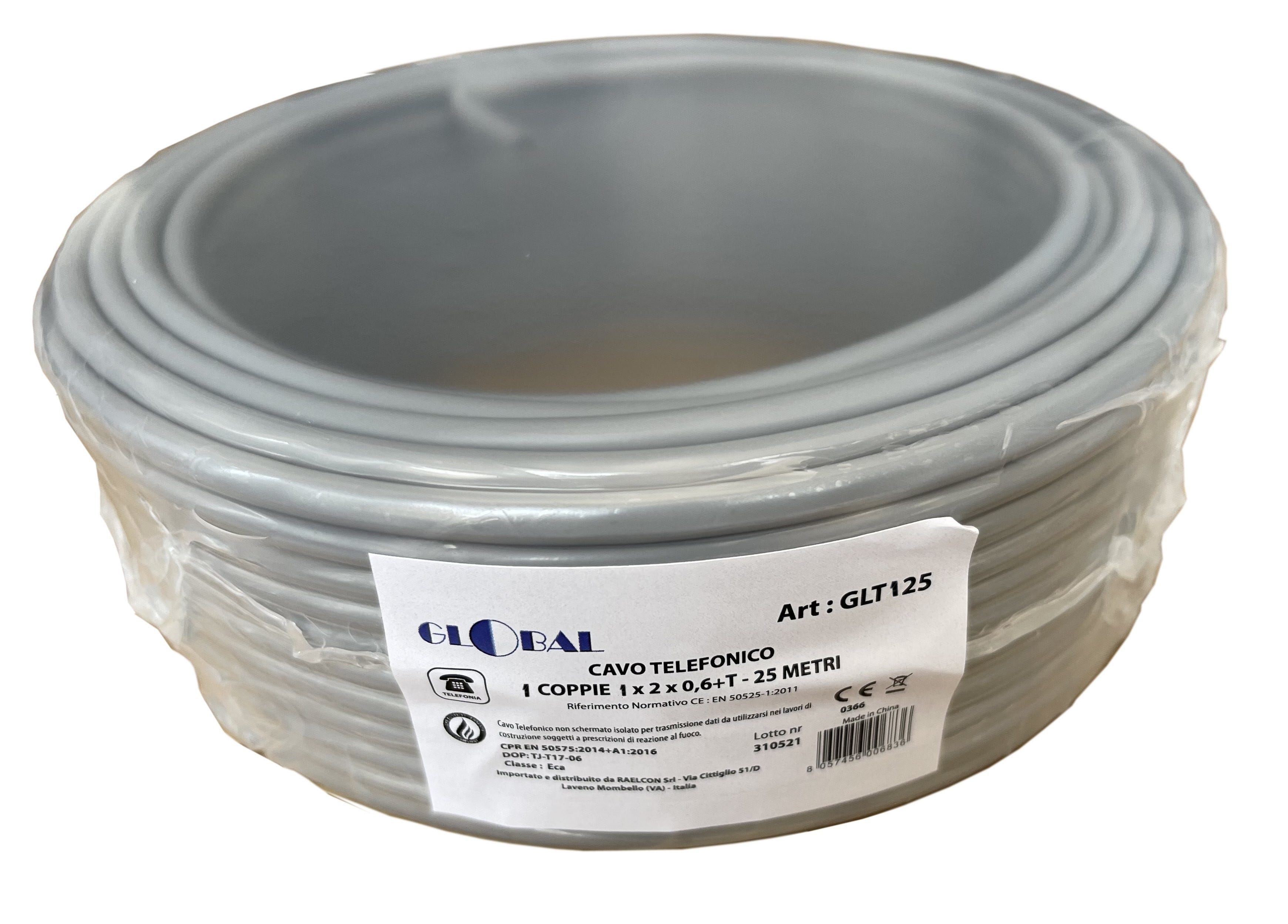 CAVO TELEFONICO 1 COPPIA TRR 1x2x0,6+T GRIGIO MATASSA DA 25 m