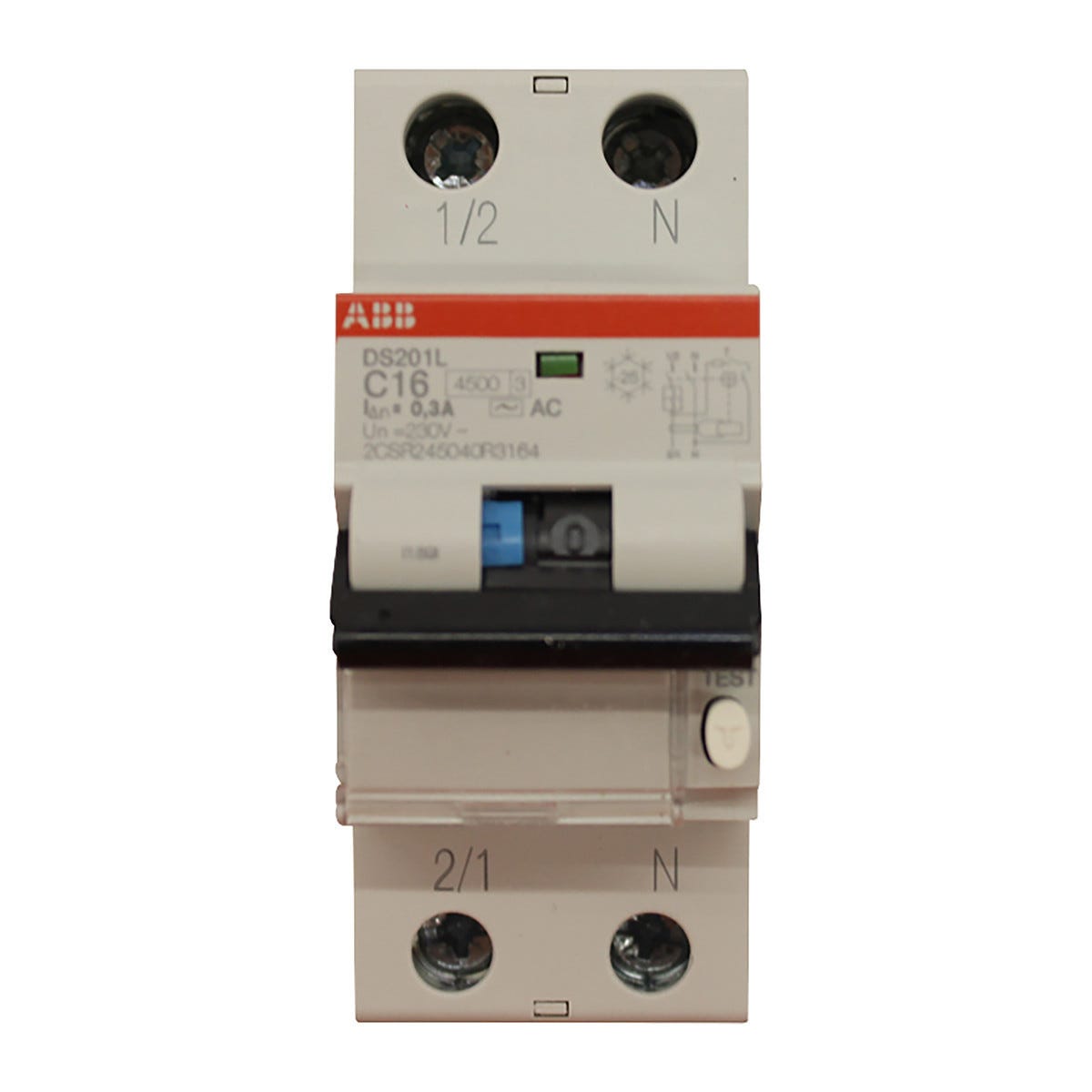 INTERRUTTORE MAGNETOTERMICO ABB DIFFERENZIALE 2 MODULI 1P+N 16A 4,5KA 0,3A DS201 MTD | Tecnomat