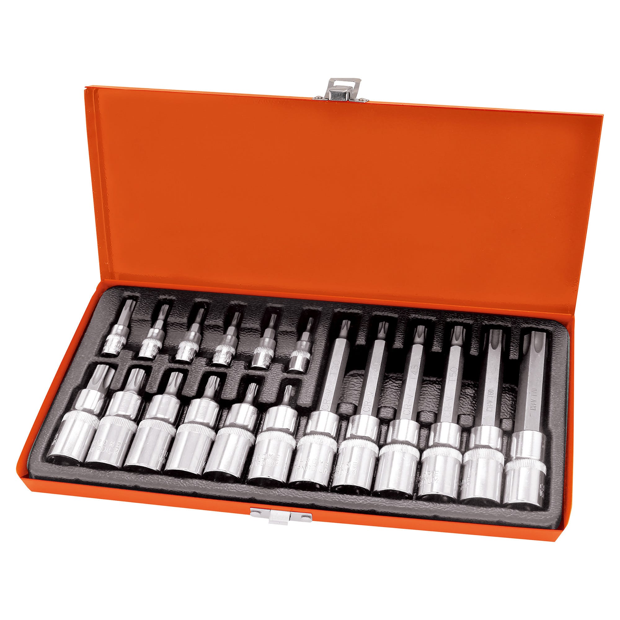 SET 19 BUSSOLE TORX CON INSERTI LUNGHI 1/4 37 mm 1/2 62 mm 1/2