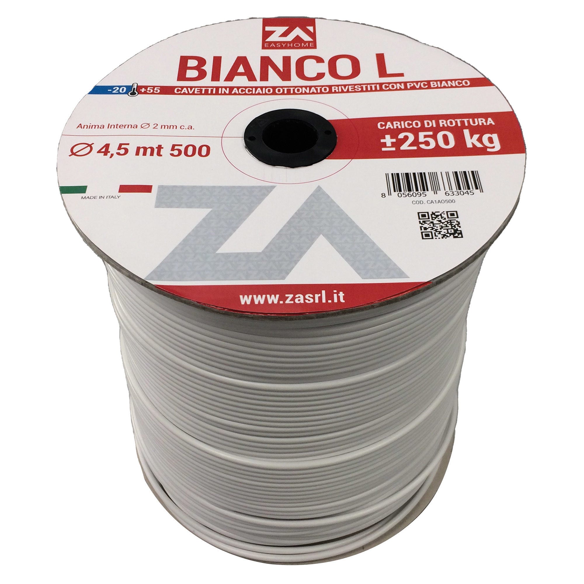 CAVO ACCIAIO OTTONATO PVC BIANCO 500 m Ø 4,5 mm
