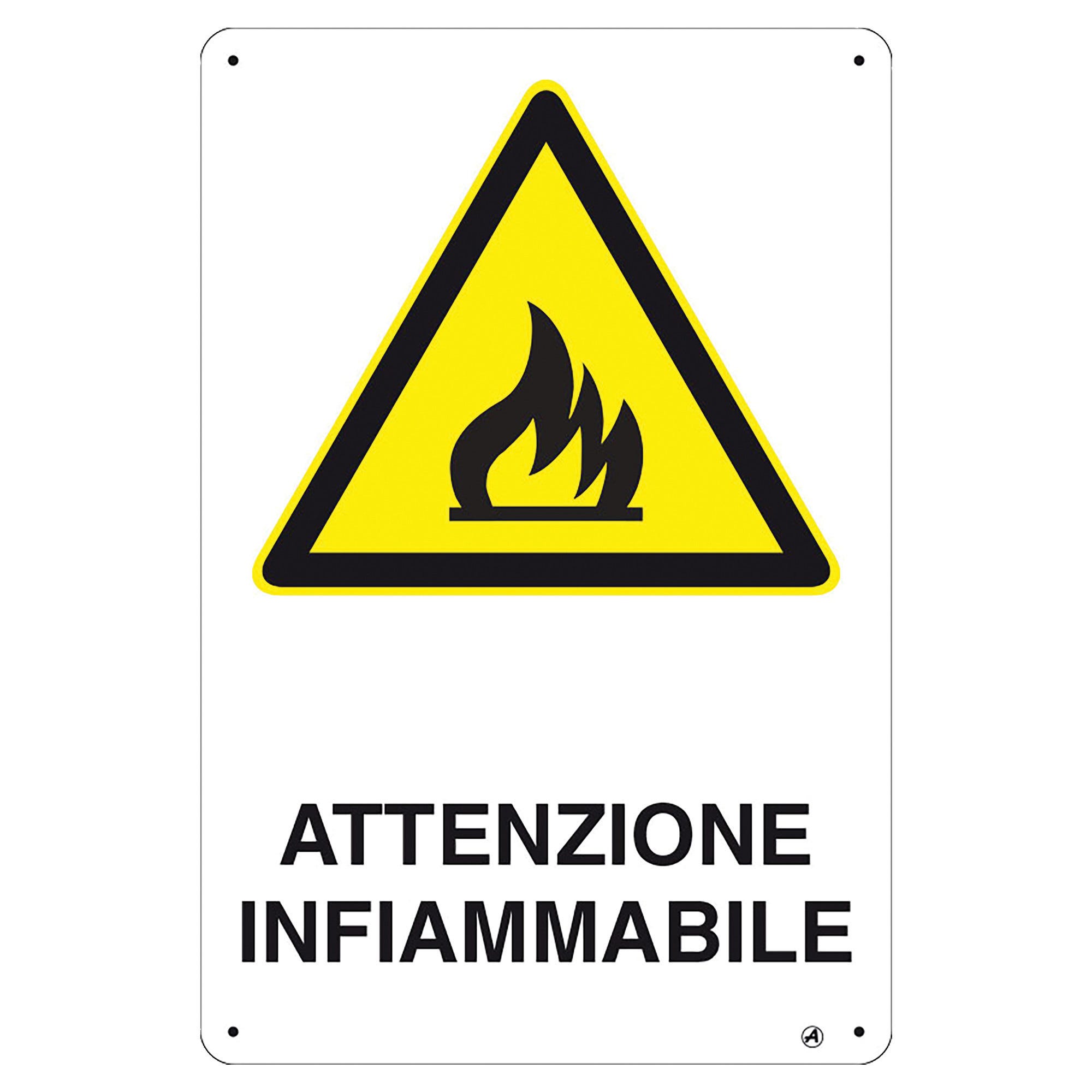 CARTELLO ATTENZIONE INFIAMMABILE IN PVC 20x30 cm