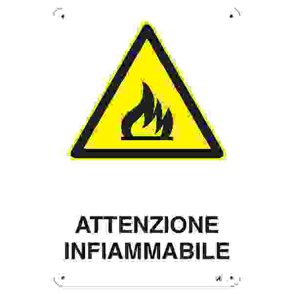 CARTELLO ATTENZIONE INFIAMMABILE IN PVC 20x30 cm