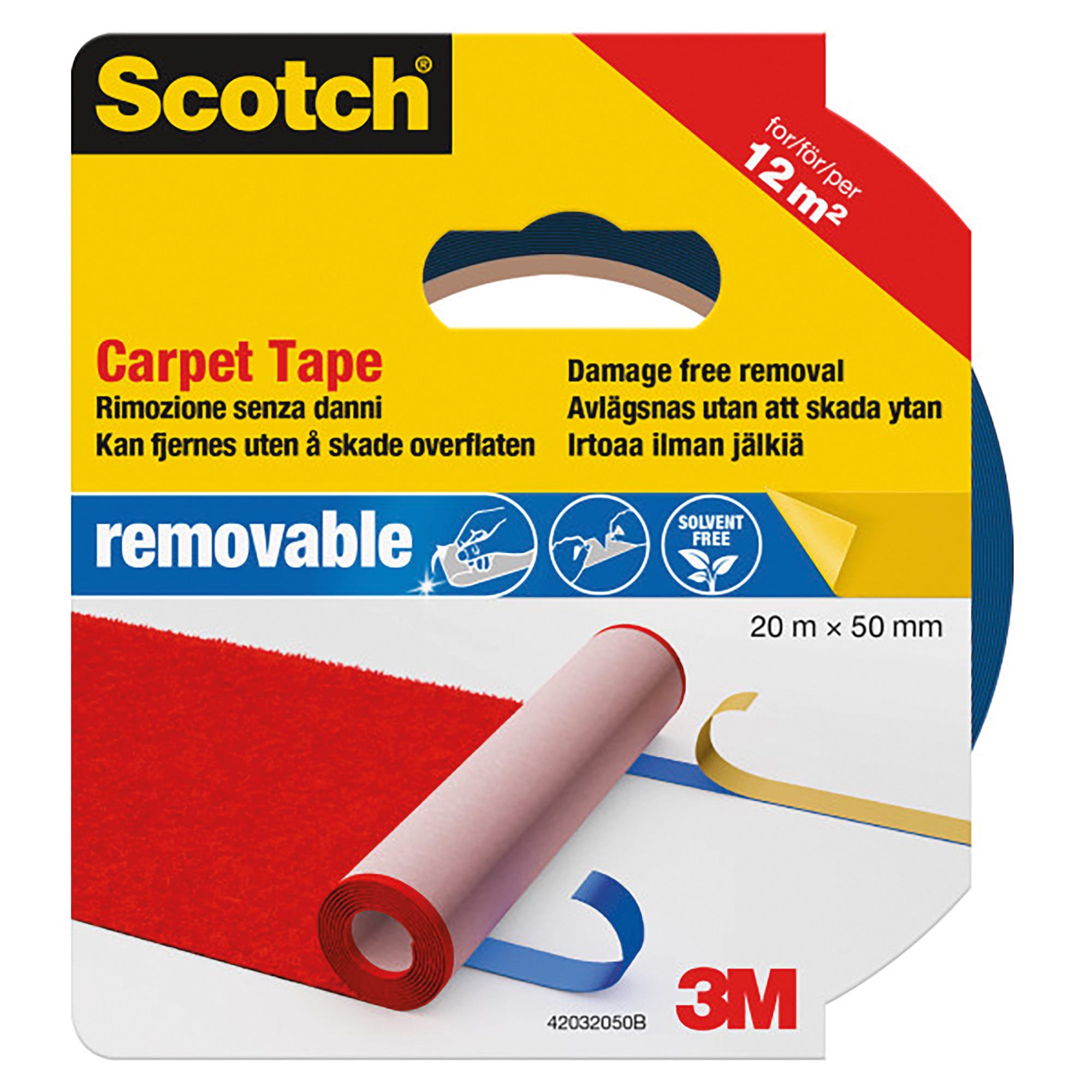 NASTRO BIADESIVO 3M 50 mm X 20 m RIMOVIBILE PER TAPPETI E MOQUETTE