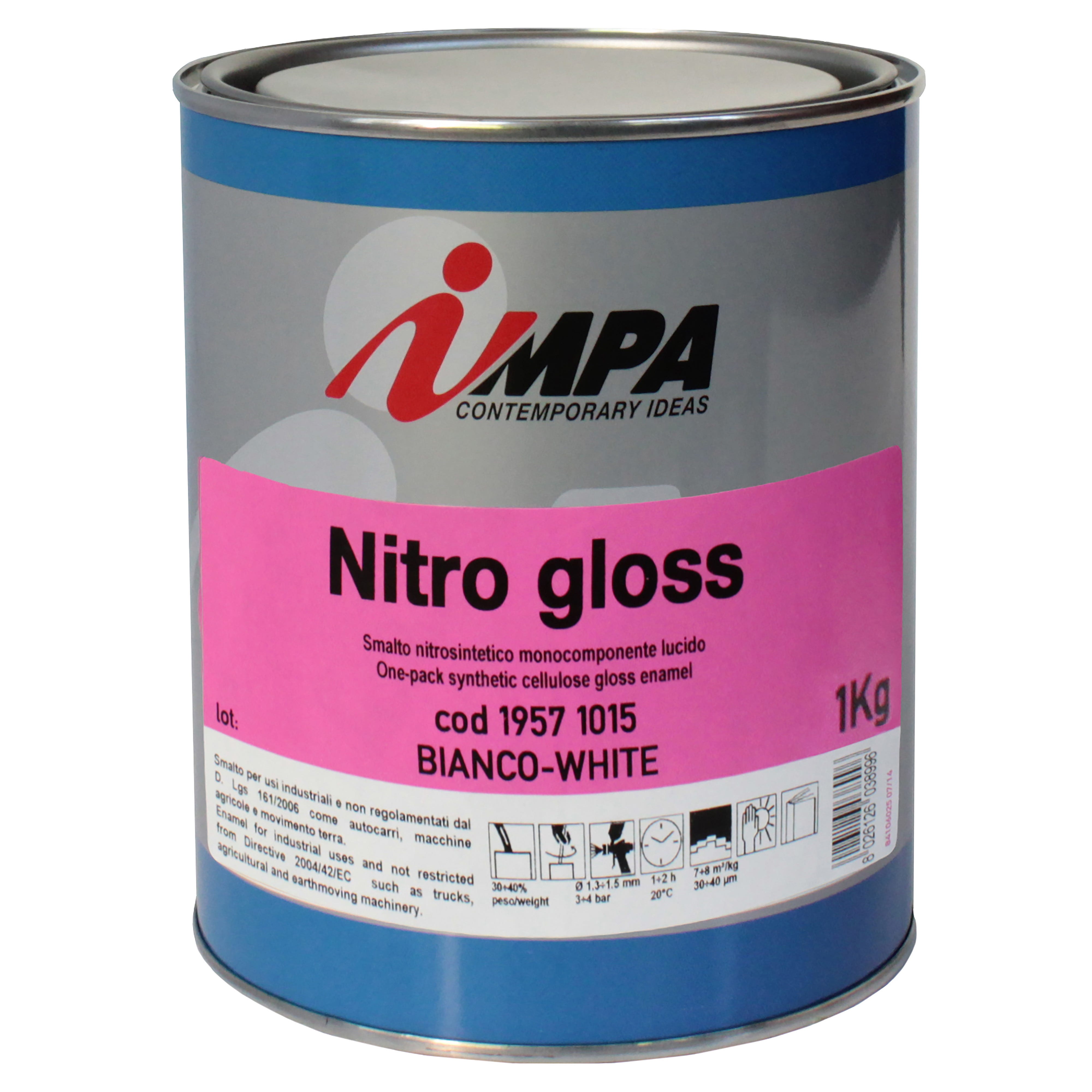 SMALTO NITRO IMPA LUCIDO BIANCO 1 kg IDEALE PER CARROZZERIA 7-8 mq/kg A ...