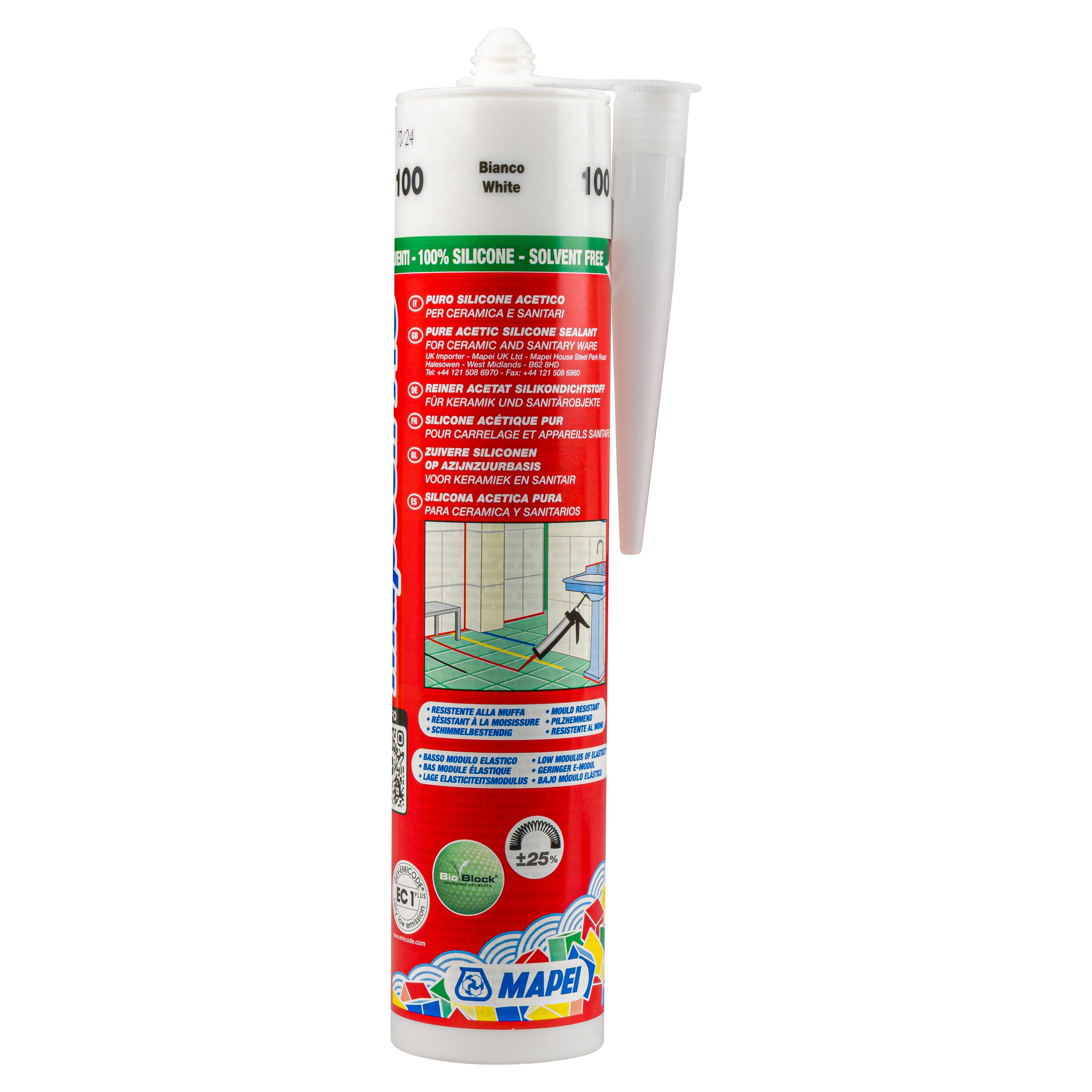 MAPESIL AC 100 MAPEI SILICONE ACETICO 310 ml BIANCO RESISTENTE ALLE MUFFE