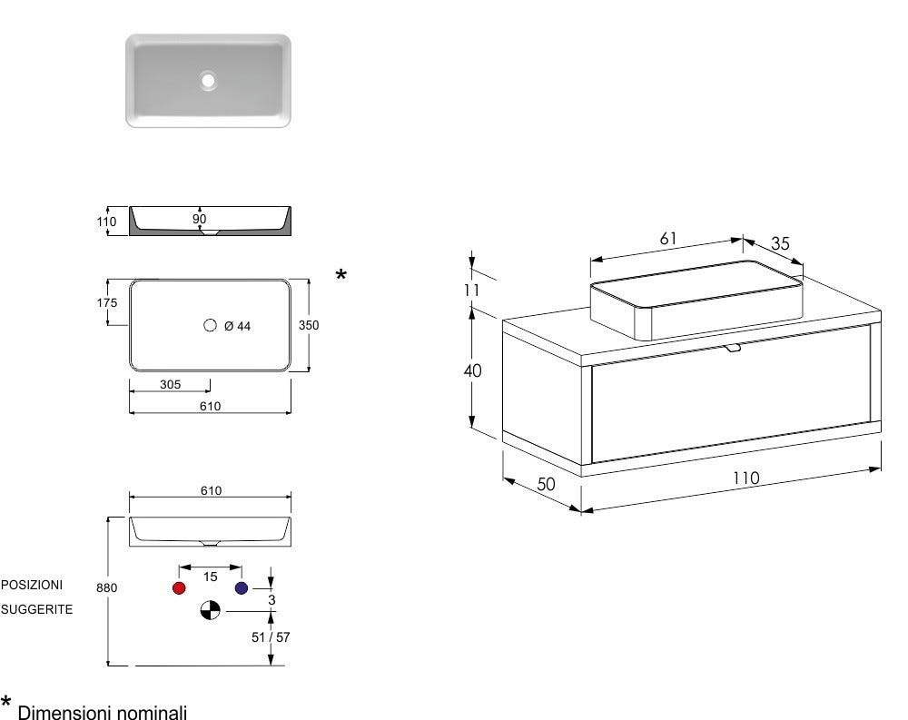 BASE MUSA IN LEGNO ROVERE FARNIA 1 CASSETTO 110x40x50 cm (LxHxP)