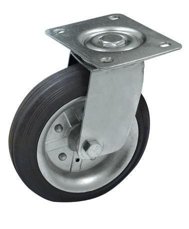 RUOTA Ø 160 mm PORTATA 180 kg CON FRENO GOMMA NERA SUPPORTO A PIASTRA ...