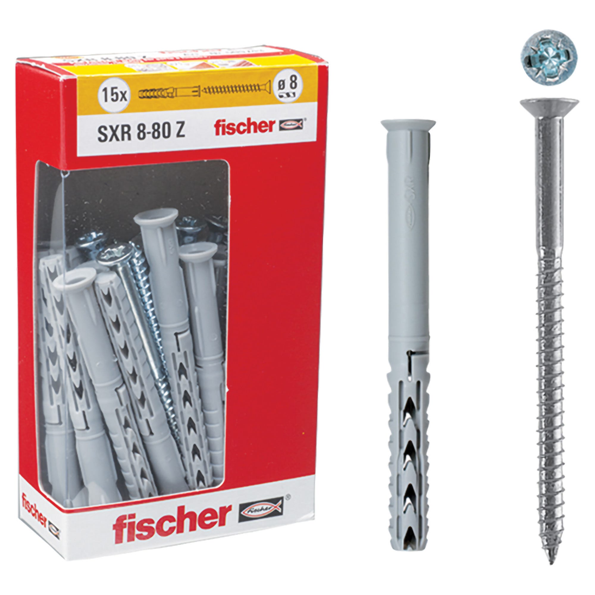 TASSELLI NYLON FISCHER SXR 8x100 mm 15 PEZZI CON VITE PER SERRAMENTI ...