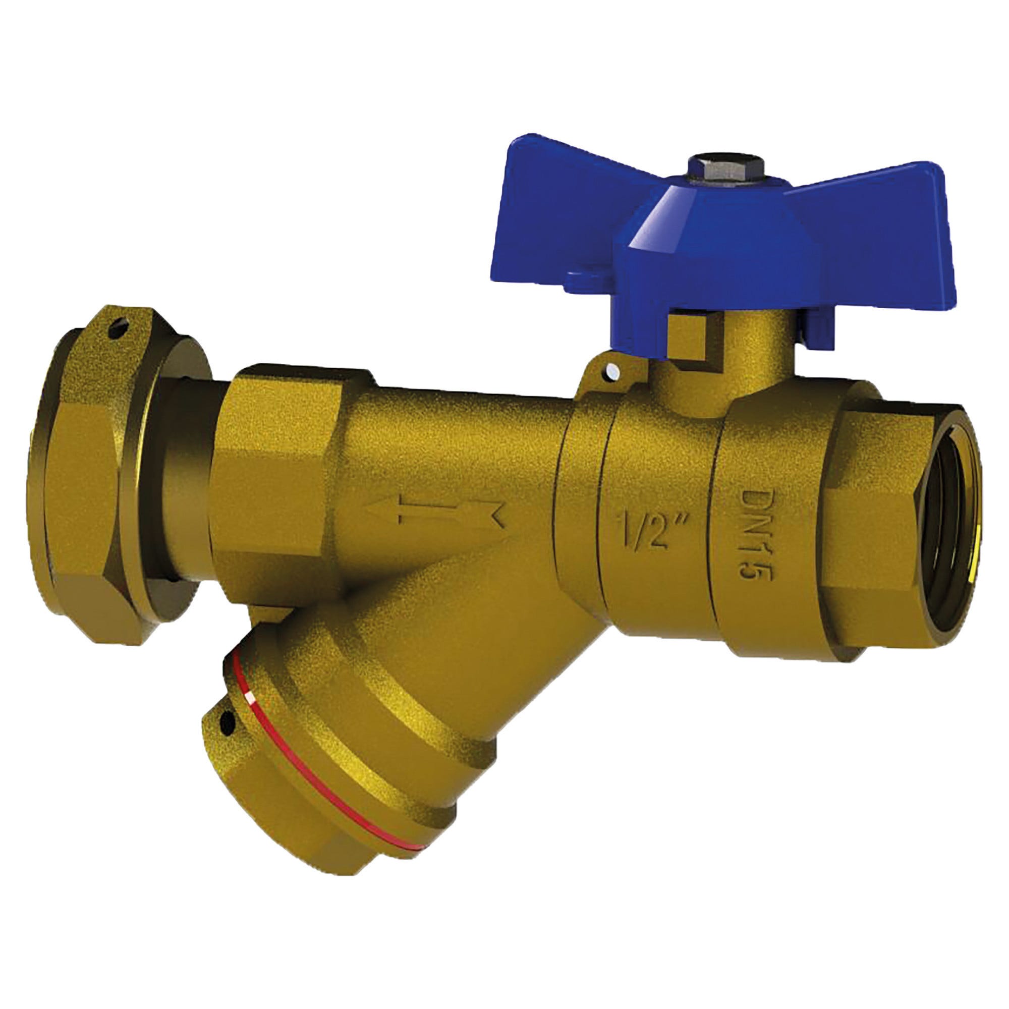 VALVOLA ACQUA PIOMBABILE 1/2'' x 3/4'' CON FILTRO E GIRELLO INCORPORATO