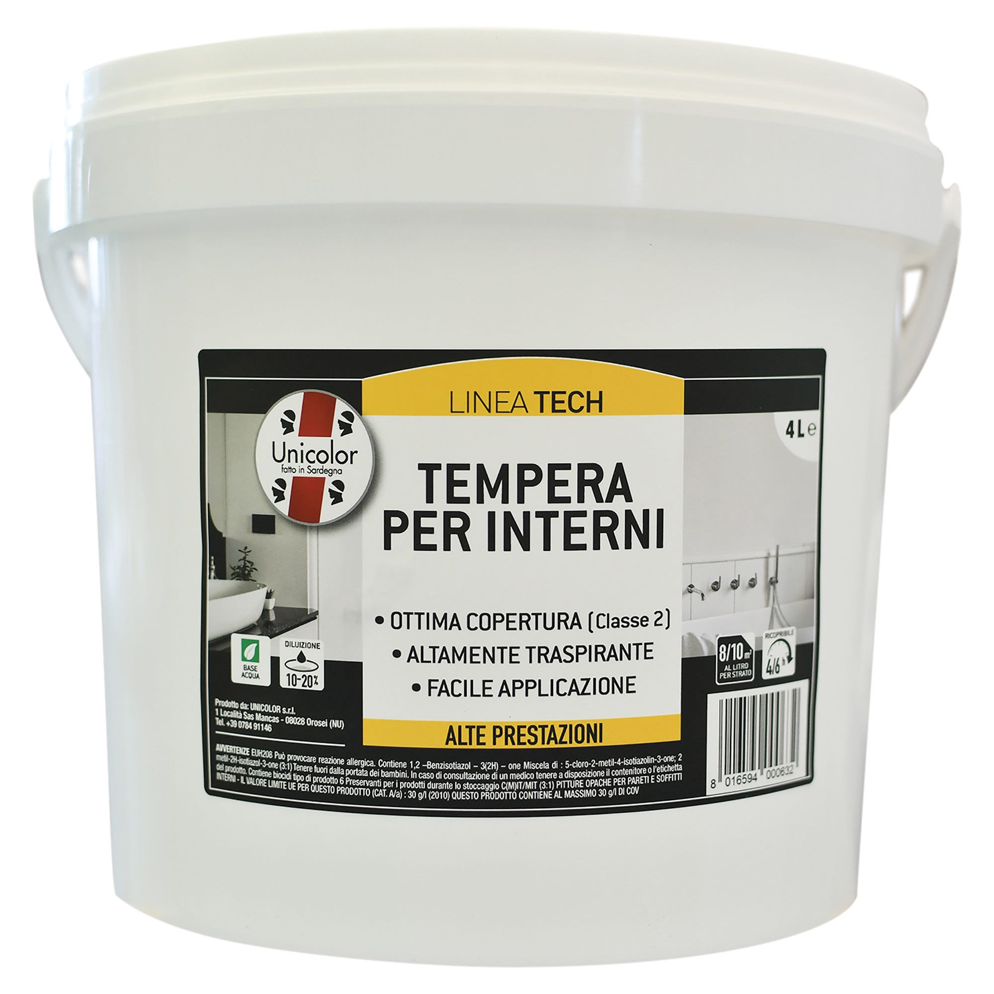 TEMPERA BIANCHISSIMA UNICOLOR 4 l IDEALE PER BOX E CANTINE 3-4 m² CON 1 ...