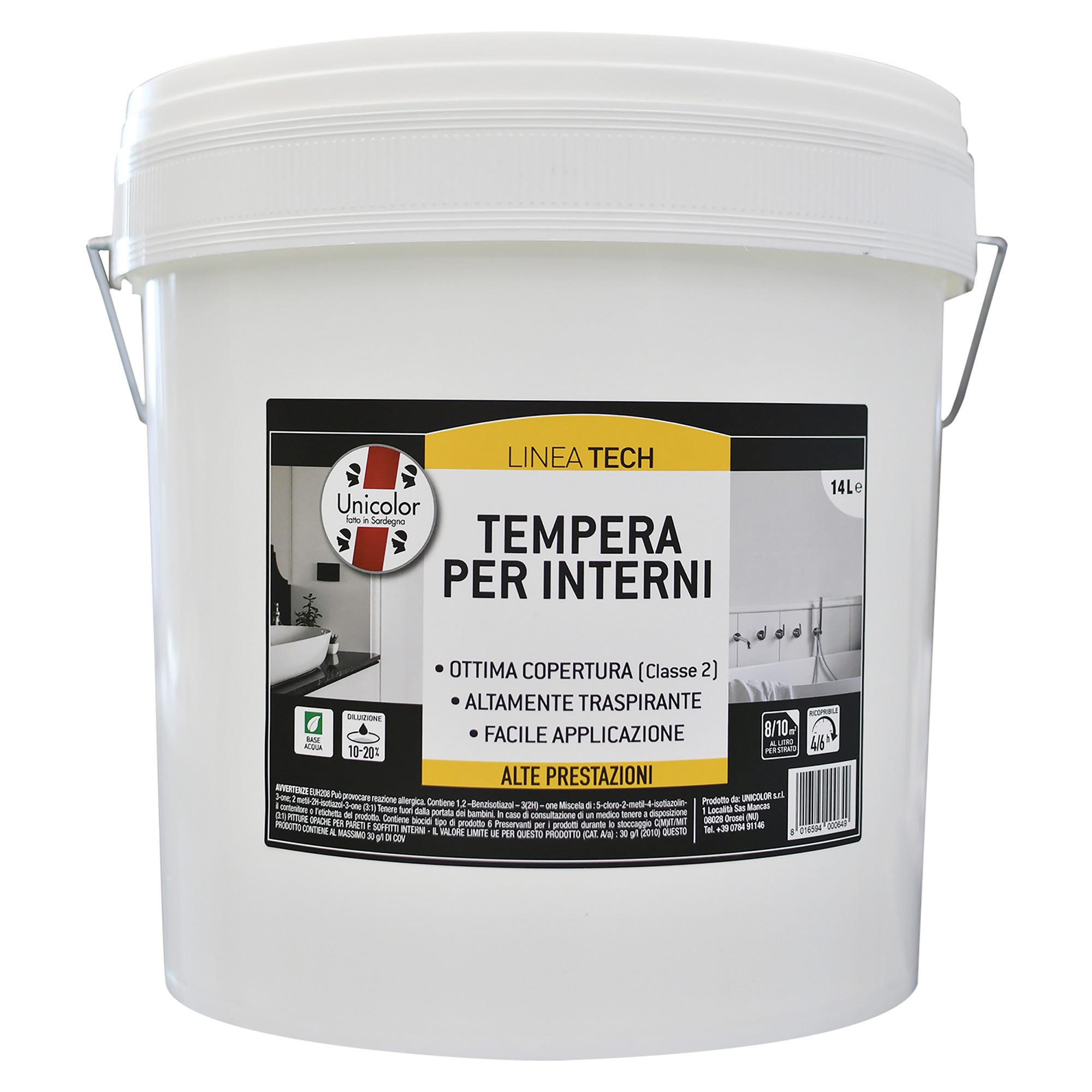 TEMPERA BIANCHISSIMA UNICOLOR 14 l IDEALE PER BOX E CANTINE 3-4 m² CON ...