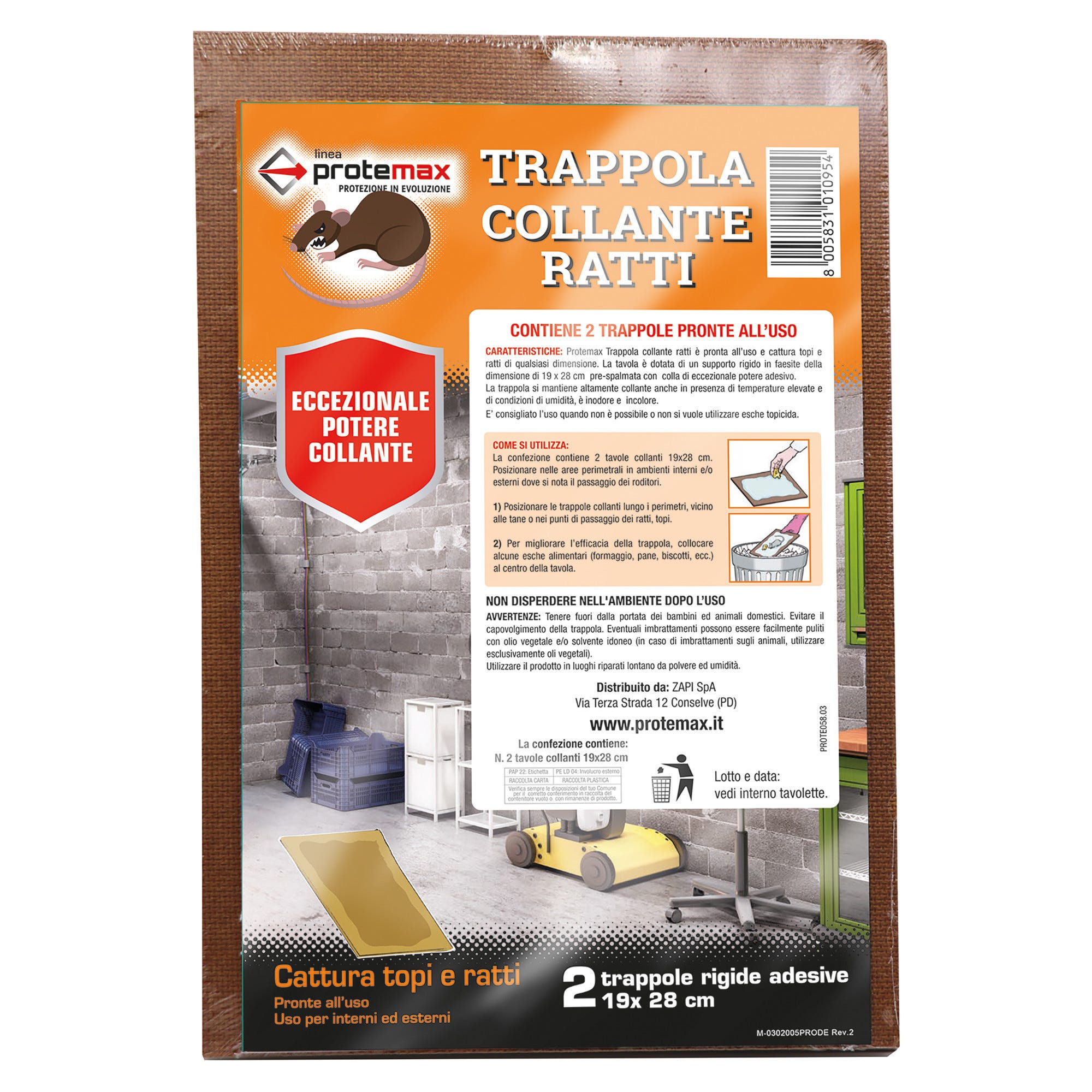 MAXI TRAPPOLE COLLANTI PROTEMAX PER TOPI PRONTE ALL'USO 2 PEZZI