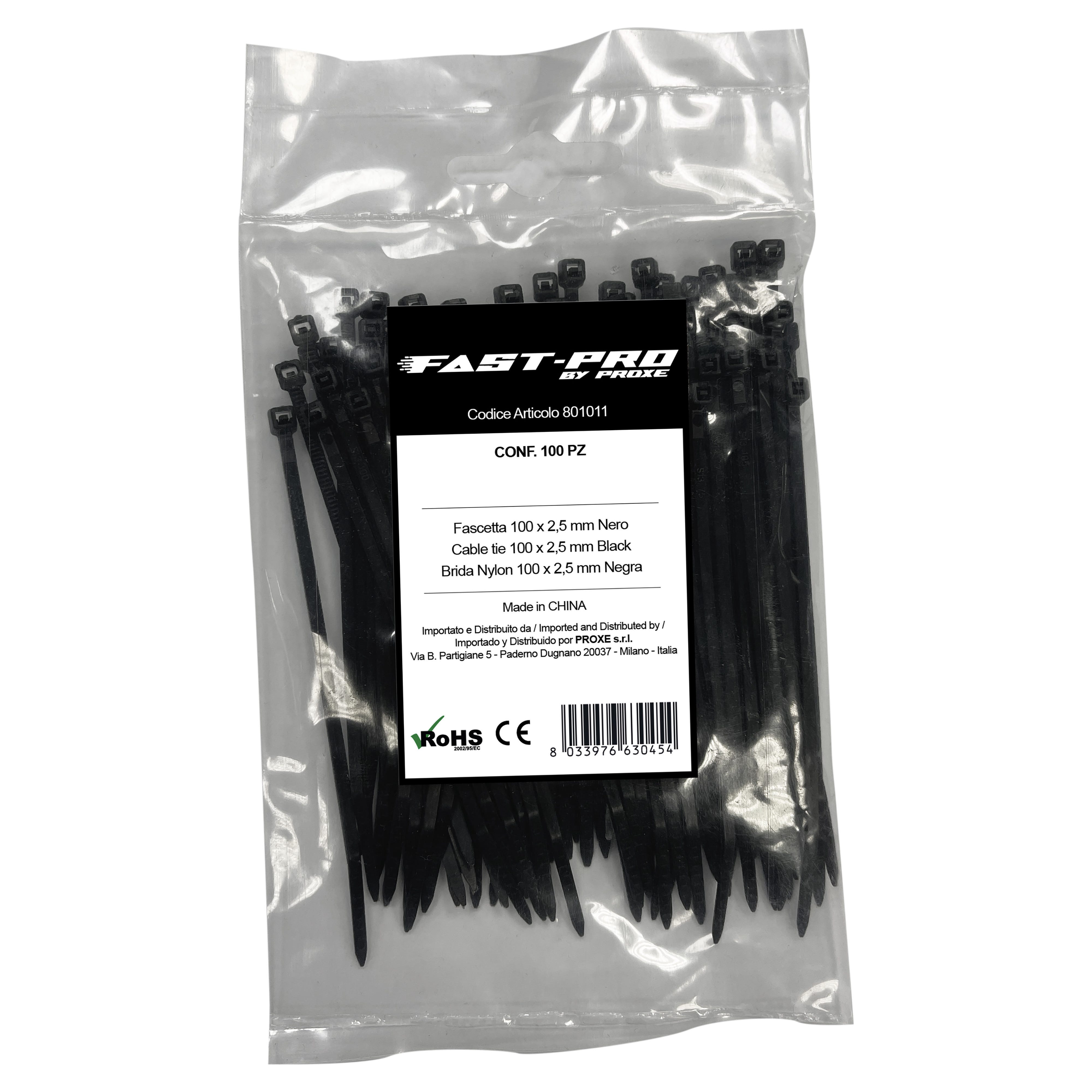 100 FASCETTE FASTGRIP 100x2,5 mm IN PVC COLORE NERO