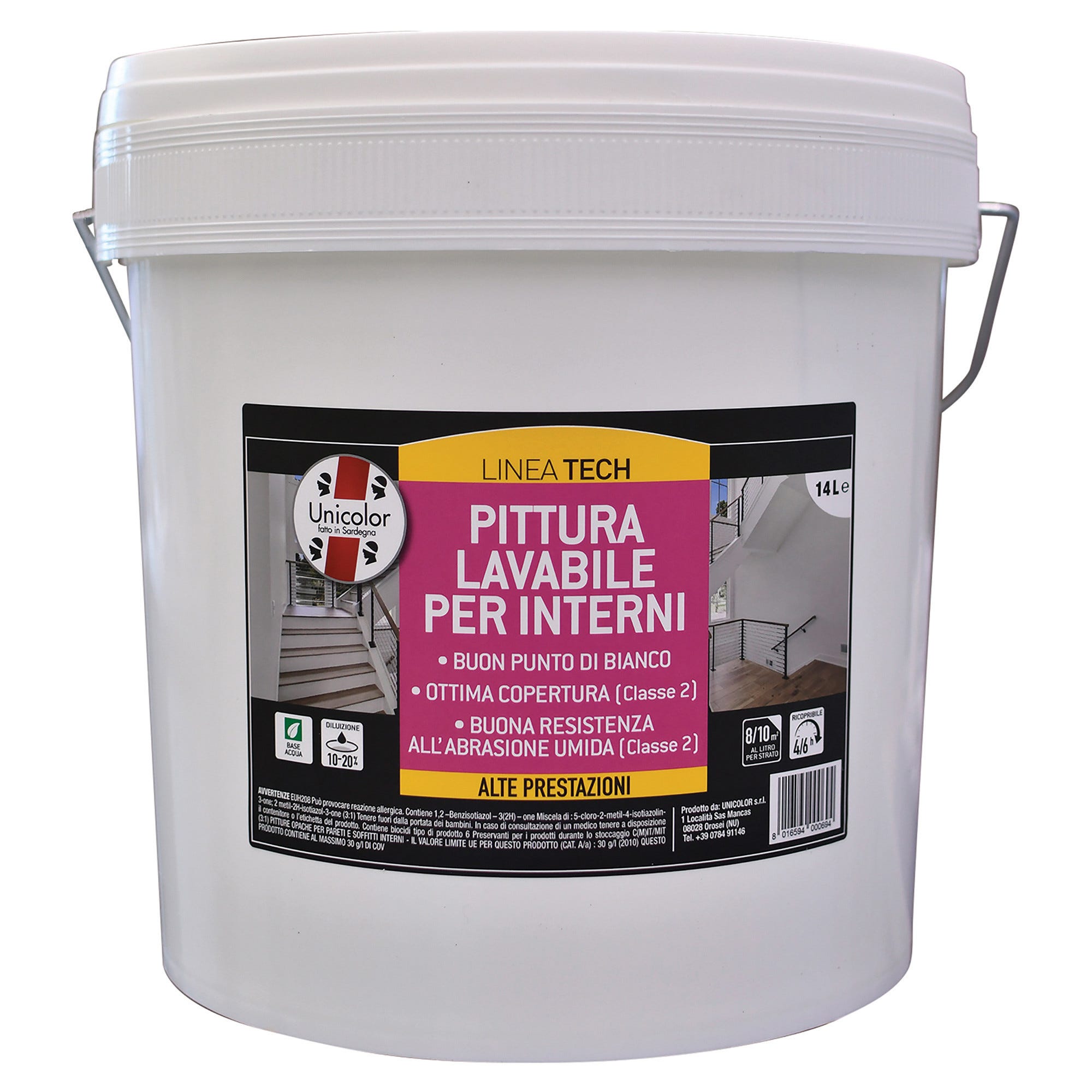 PITTURA LAVABILE UNICOLOR BIANCA 14 l IDEALE PER SOGGIORNI CAMERE 5-6 ...