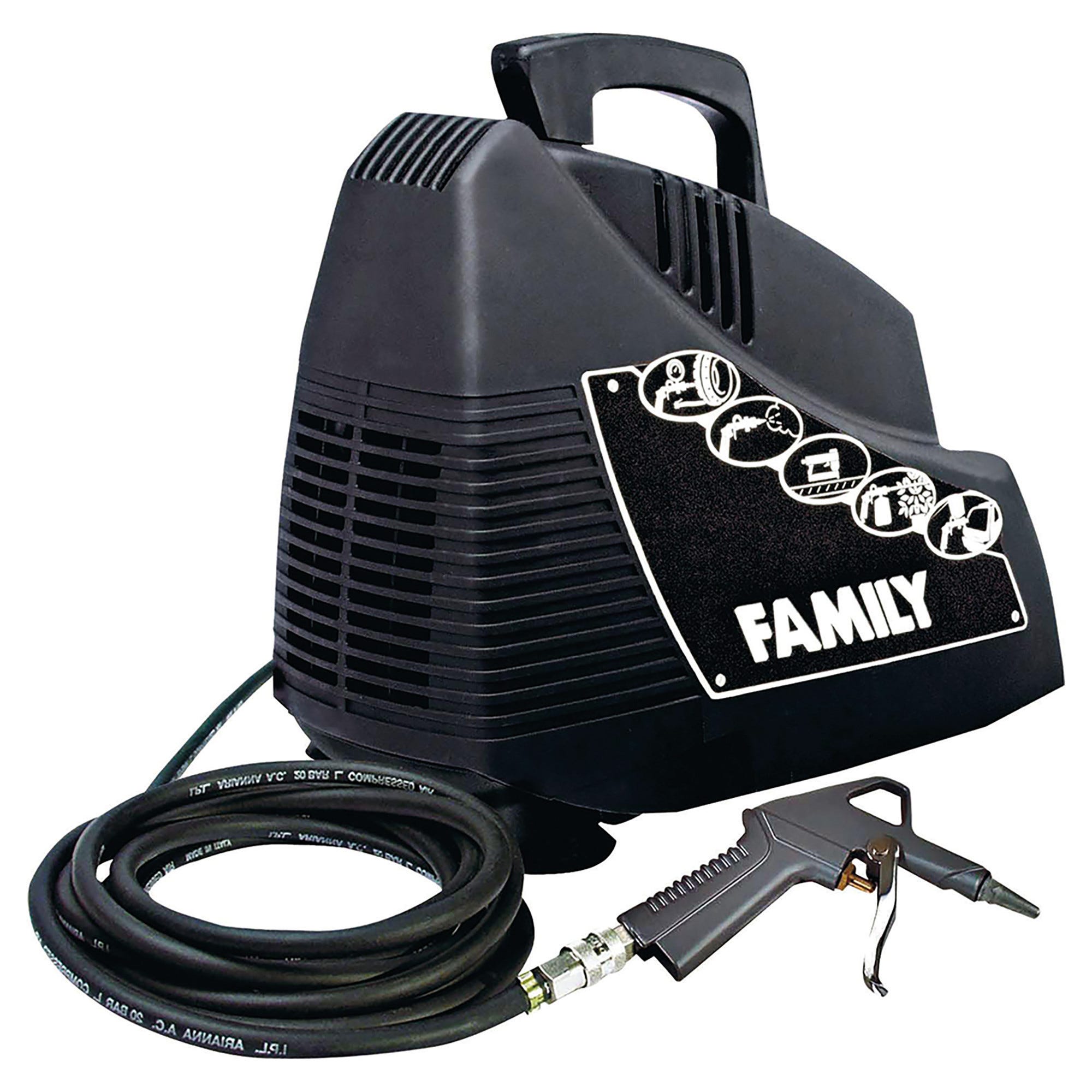 COMPRESSORE CON PISTOLA E TUBO 1100 W PRESSIONE 8 bar 1,5 hp ARIA ...