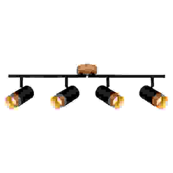 BARRA BRILONER PLEK 4 LUCI 4xGU10 FINO 9W METALLO NERO E LEGNO ORIENTABILE