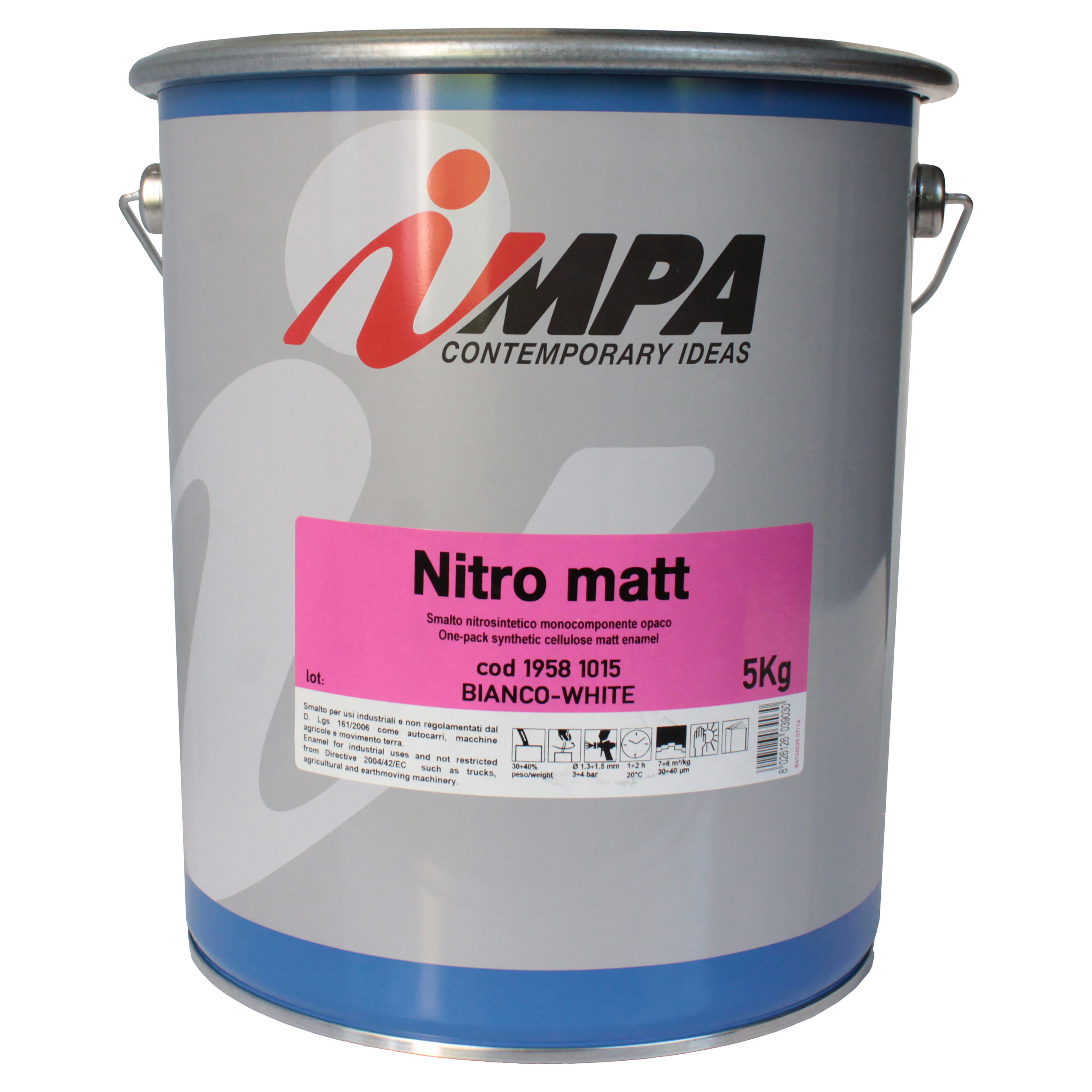 SMALTO NITRO IMPA OPACO BIANCO 5 kg IDEALE PER CARROZZERIA 7-8 mq/kg A ...
