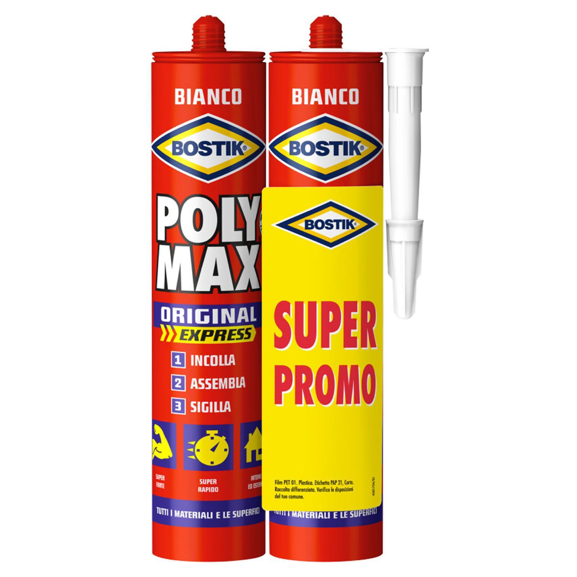 BIPACK POLYMAX ORIGINAL EXPRESS BIANCO 2 x 425 gr MULTIUSO INCOLLA E SIGILLA