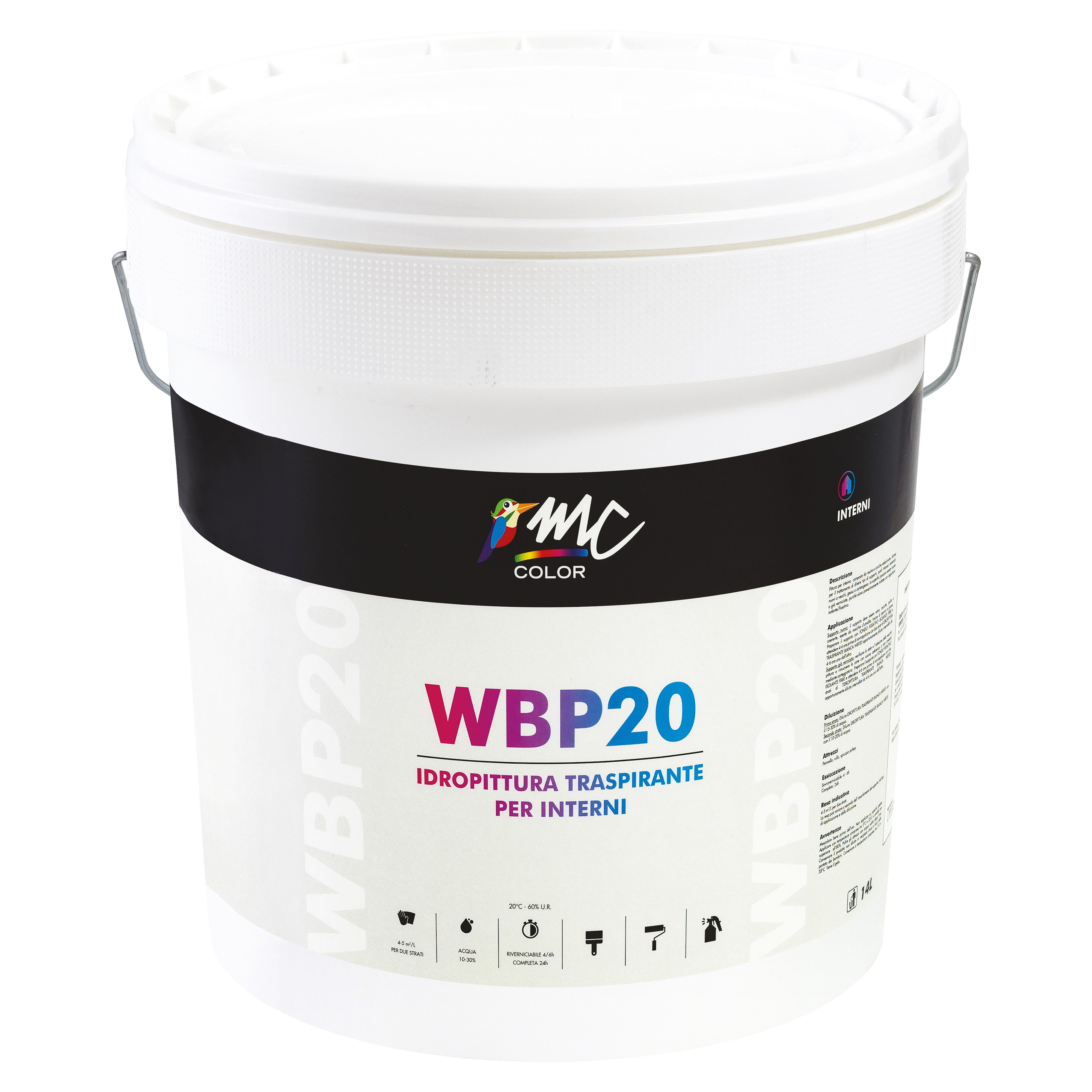 PITTURA TRASPIRANTE MCCOLOR BIANCA 14 l IDEALE BAGNI CUCINE 3-4 m² CON ...