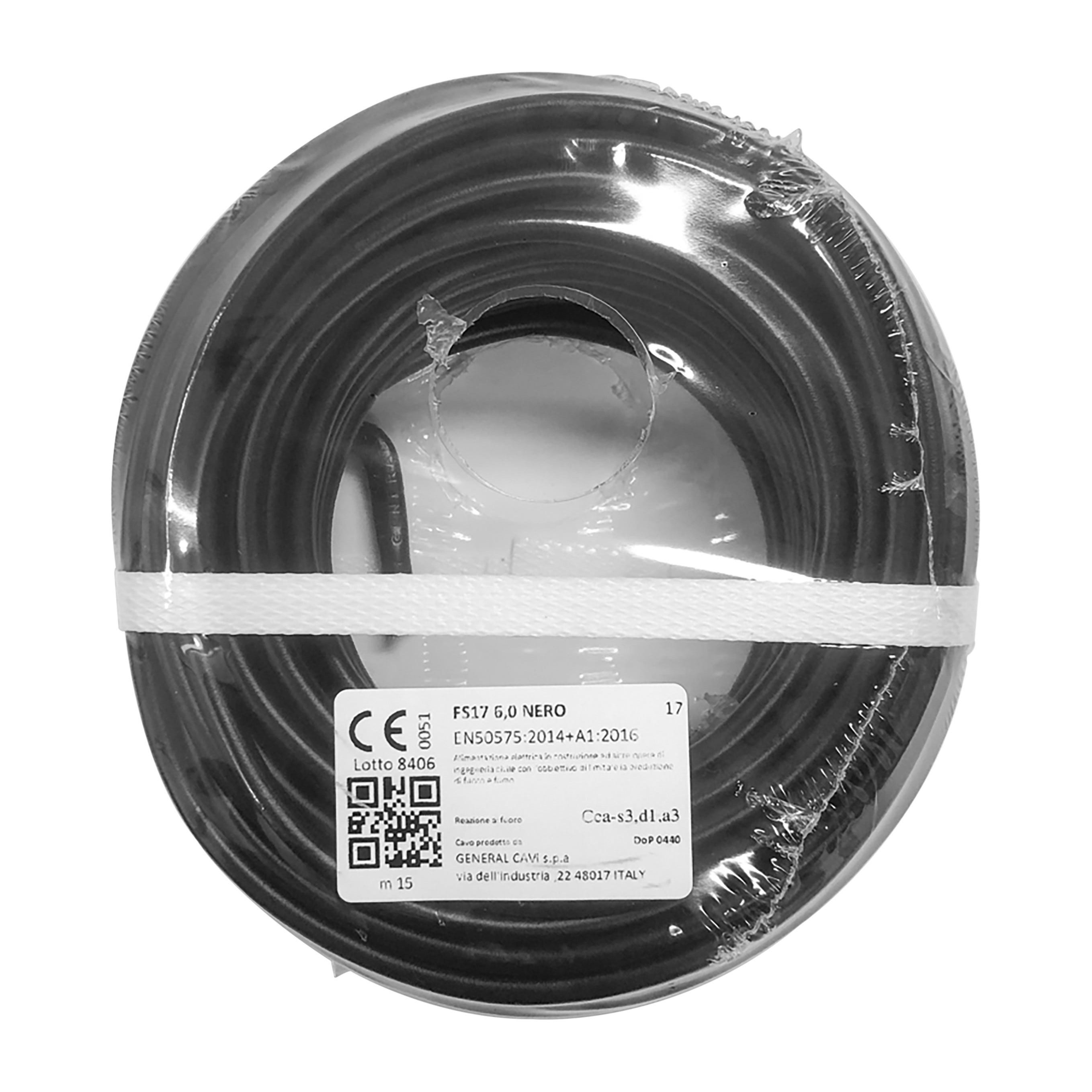 CAVO UNIPOLARE FS17 450/750V 1x6 mm² COLORE NERO MATASSA 15 m