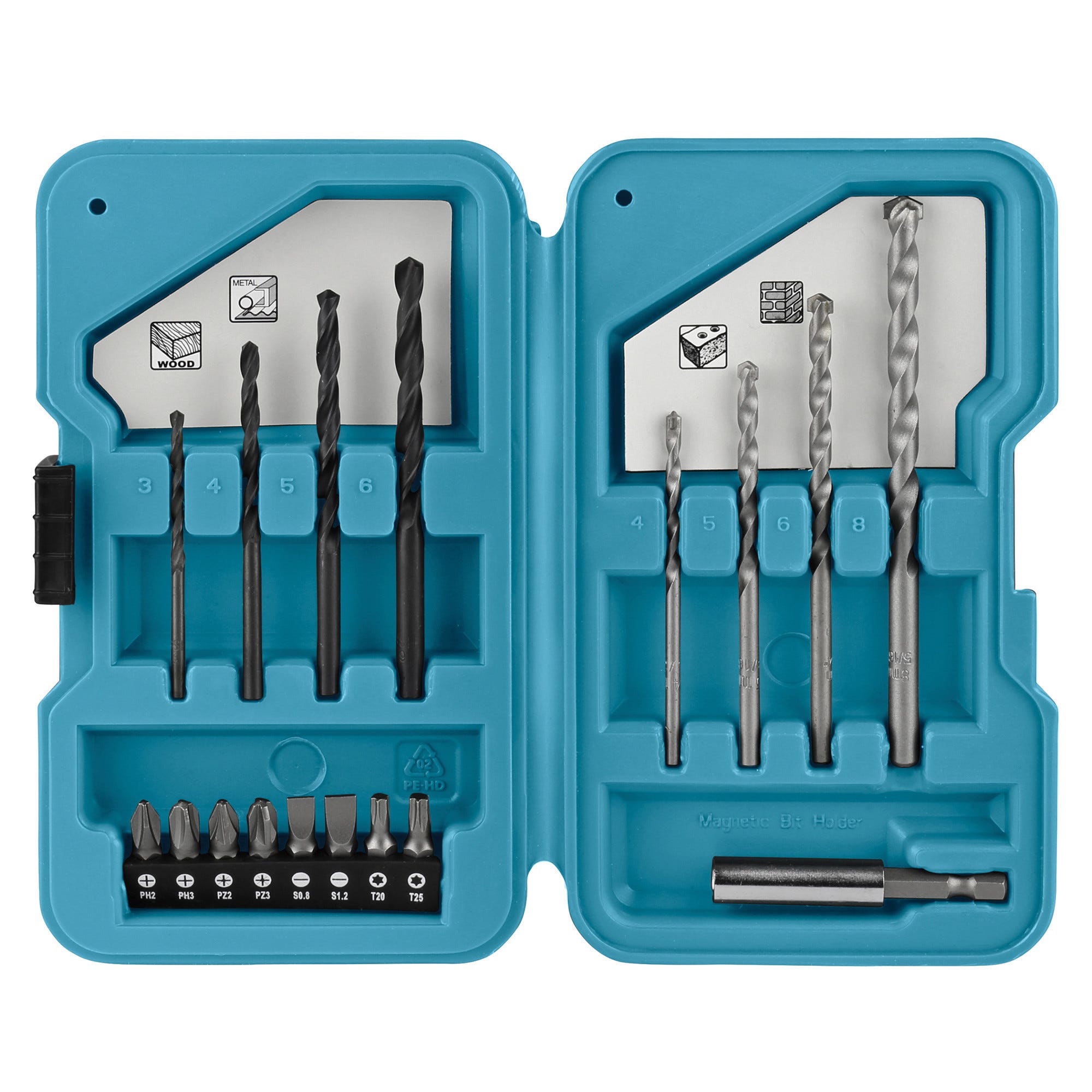 SET MAKITA 17 PUNTE E INSERTI PER FERRO E MURO CON BIT