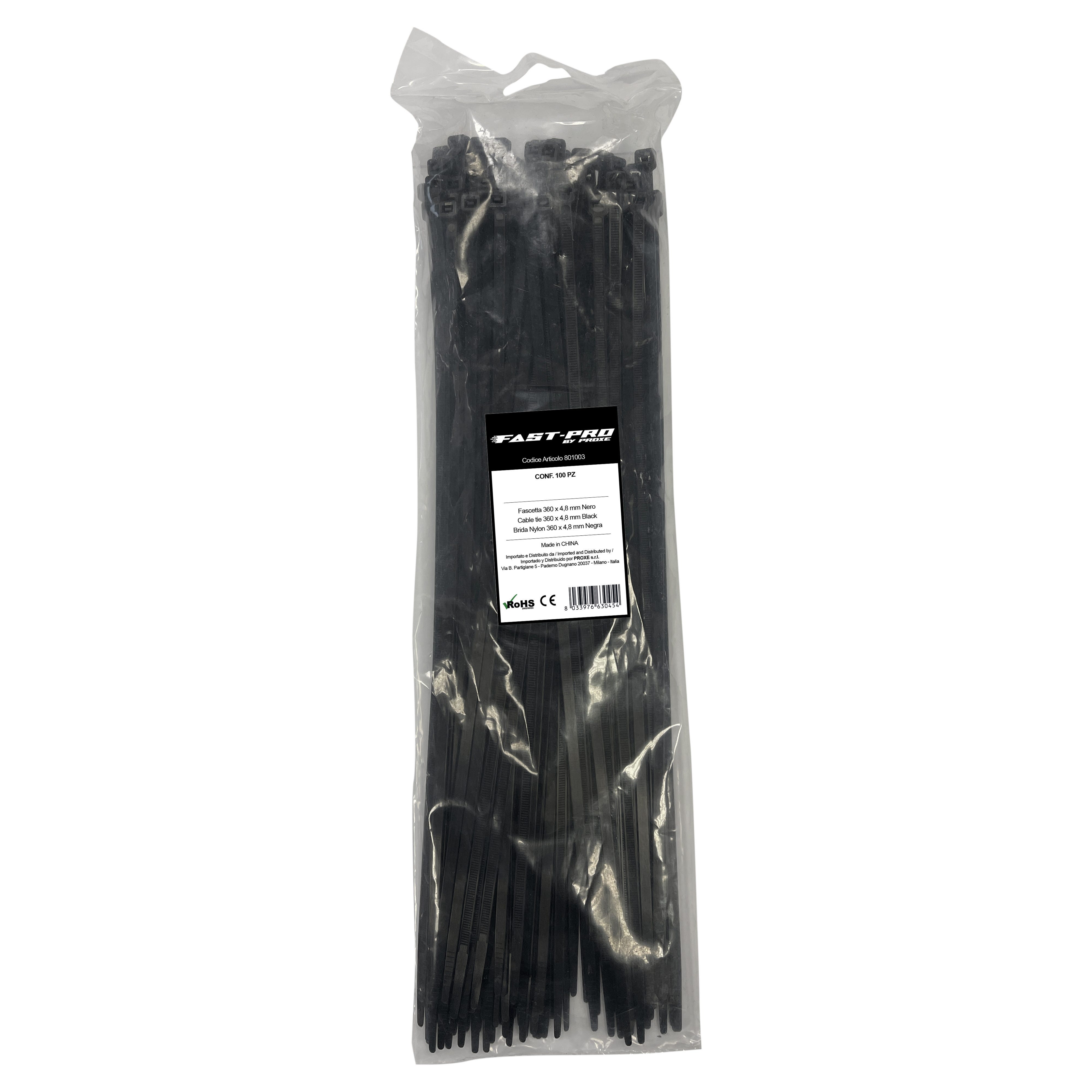 100 FASCETTE FASTGRIP 360x4,8 mm IN PVC COLORE NERO