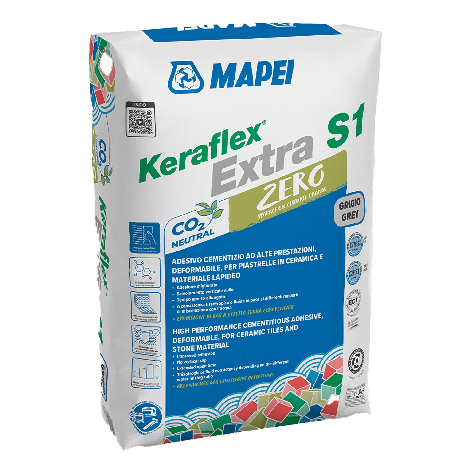 COLLA KERAFLEX EXTRA S1 ZERO GRIGIO 25 KG MAPEI