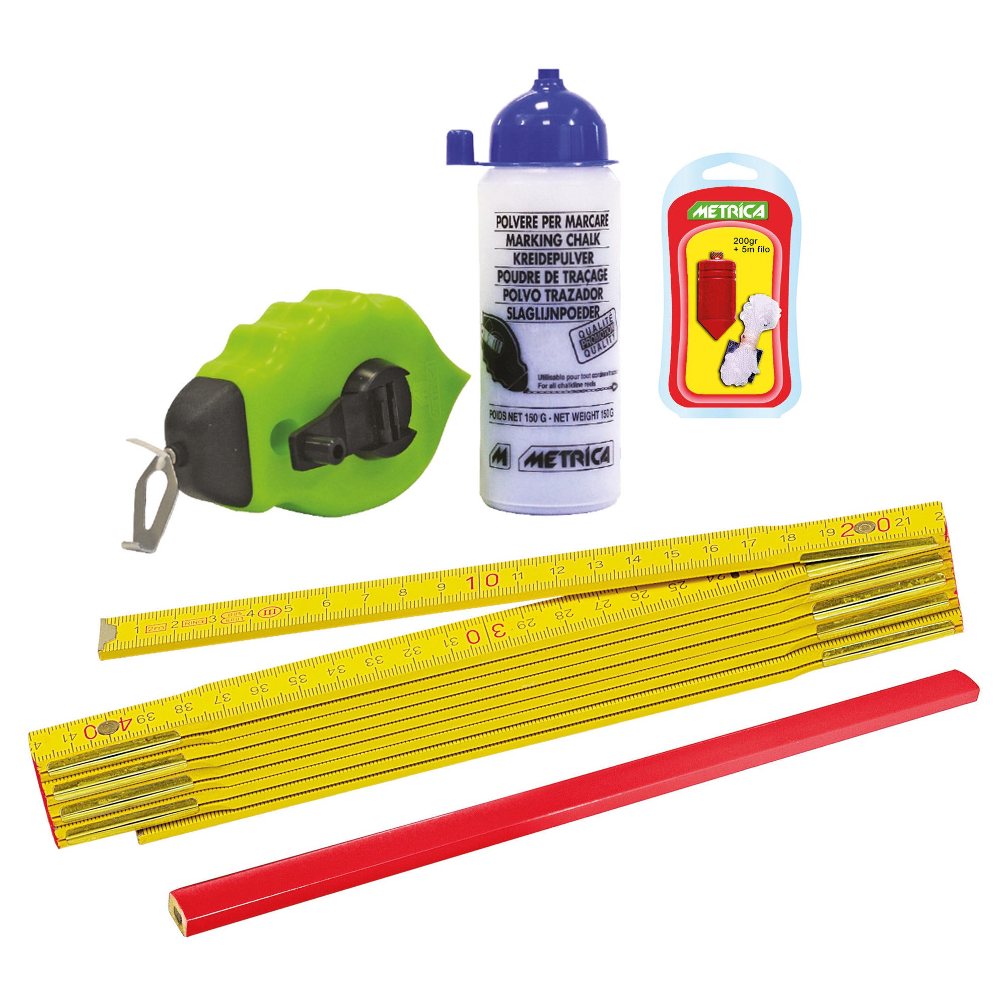 SET METRICA 5 PEZZI METRO PIOMBO FILO POLVERE E MATITA | Tecnomat