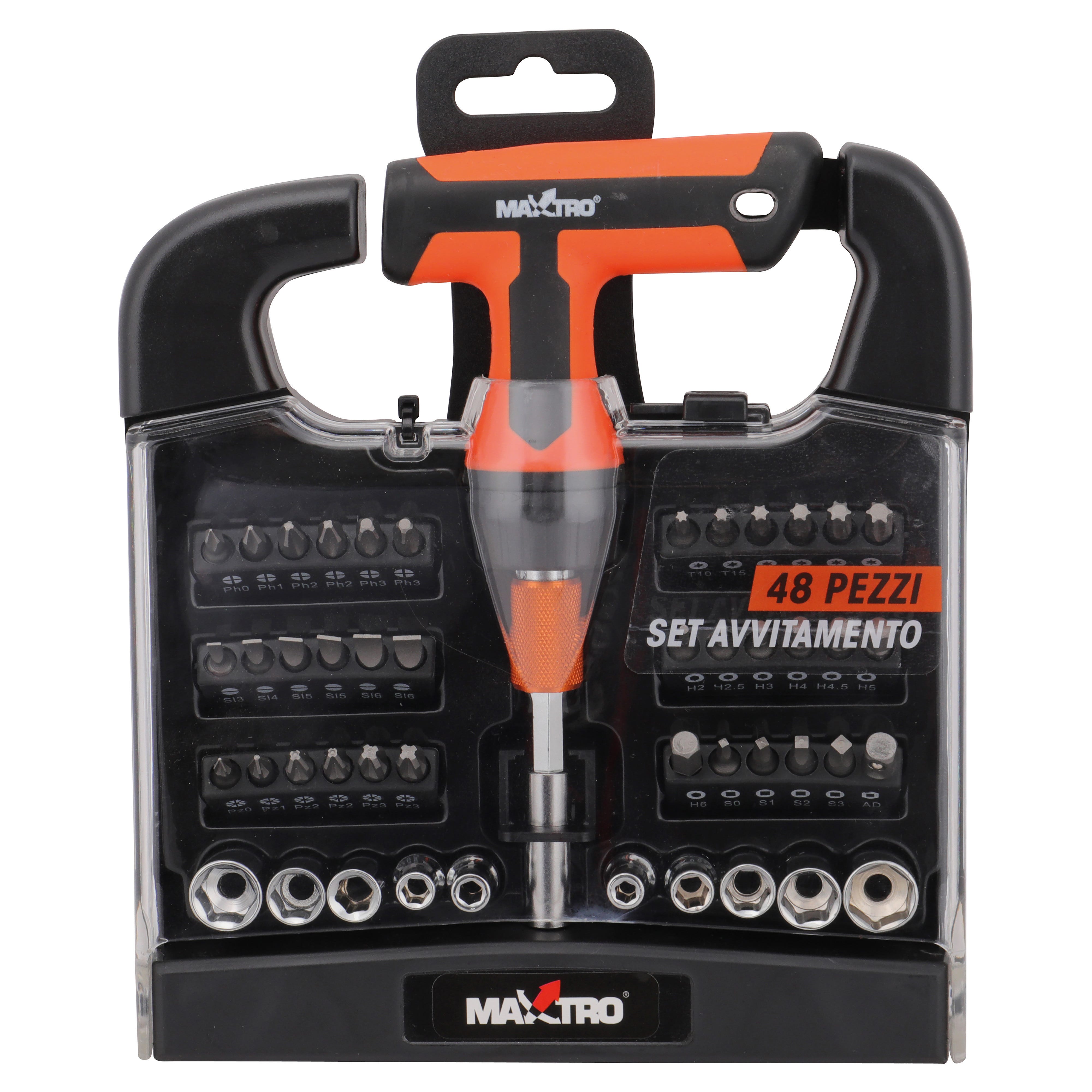 SET AVVITAMENTO MAXTRO 48 PEZZI CACCIAVITE A CRICCHETTO A T INSERTI E ...