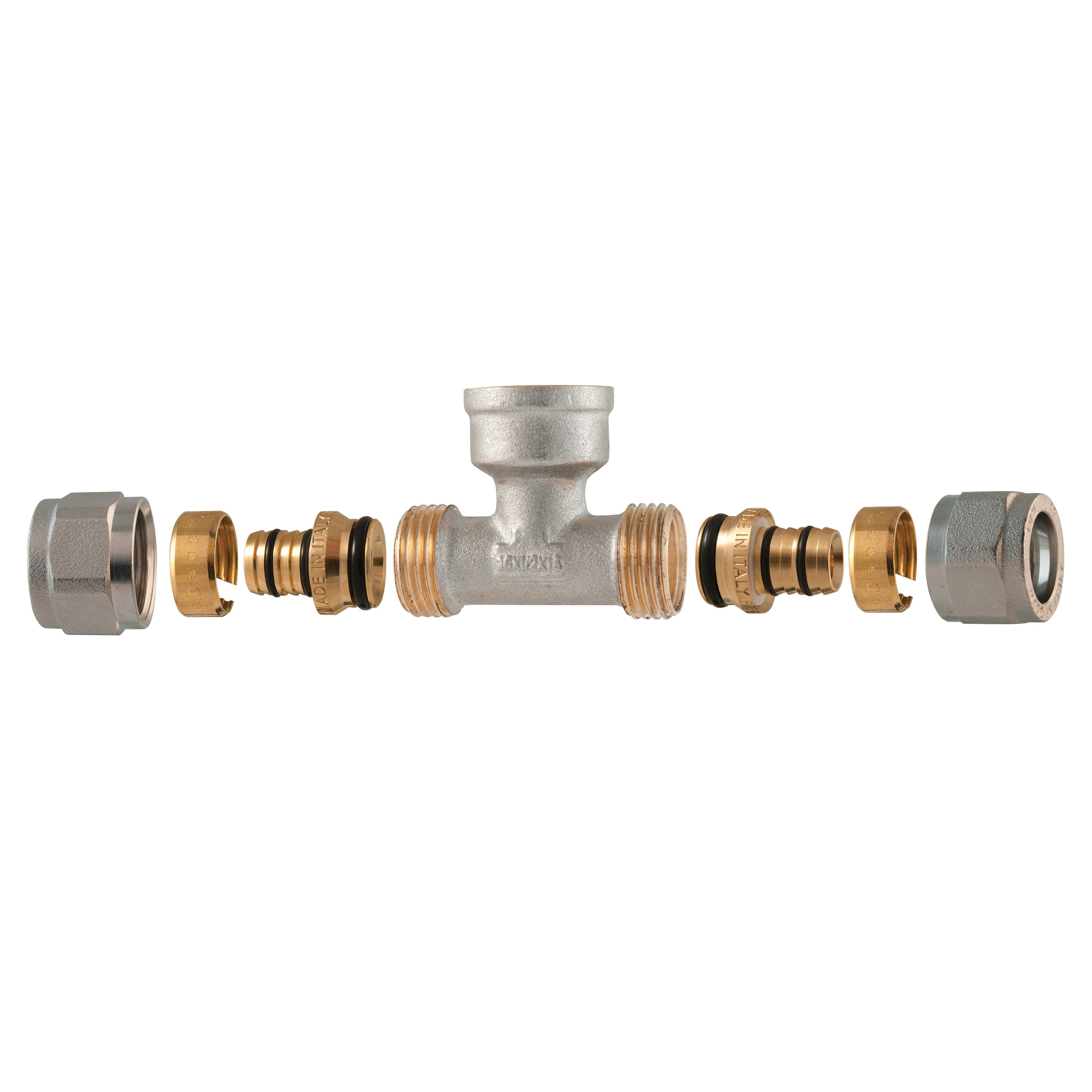 RACCORDO A STRINGERE TDM TEE Ø 20 x F'' 1/2 x 20 mm PER TUBO MULTISTRATO