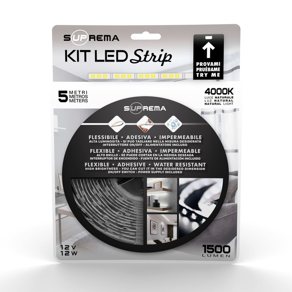 STRIP LED SUPREMA 2,4W/m=12W 1500 lumen 4000K LUCE BIANCA 60 LED/m 5 m ...