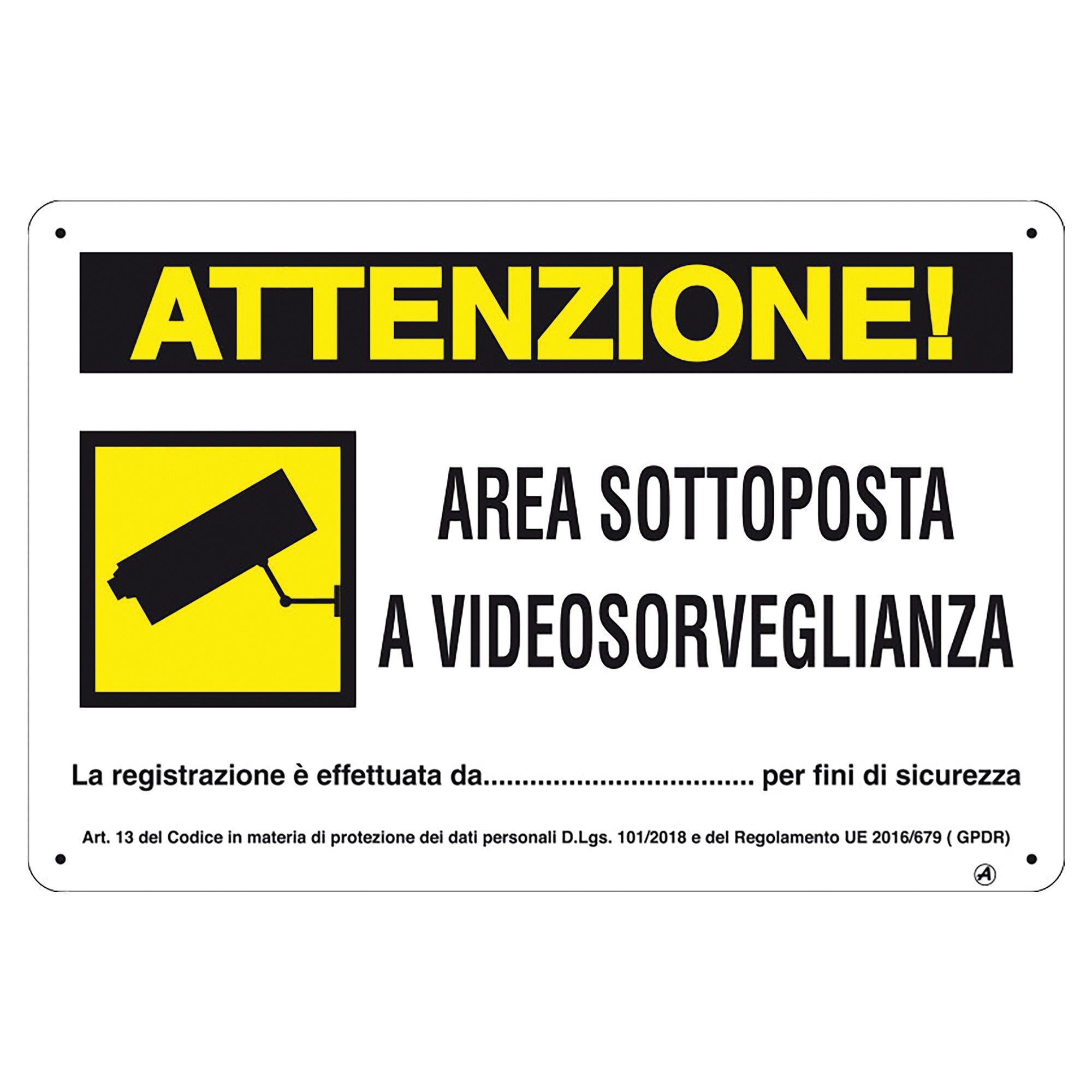 CARTELLO AREA VIDEOSORVEGLIATA DA GDPR IN PVC 30x20 cm