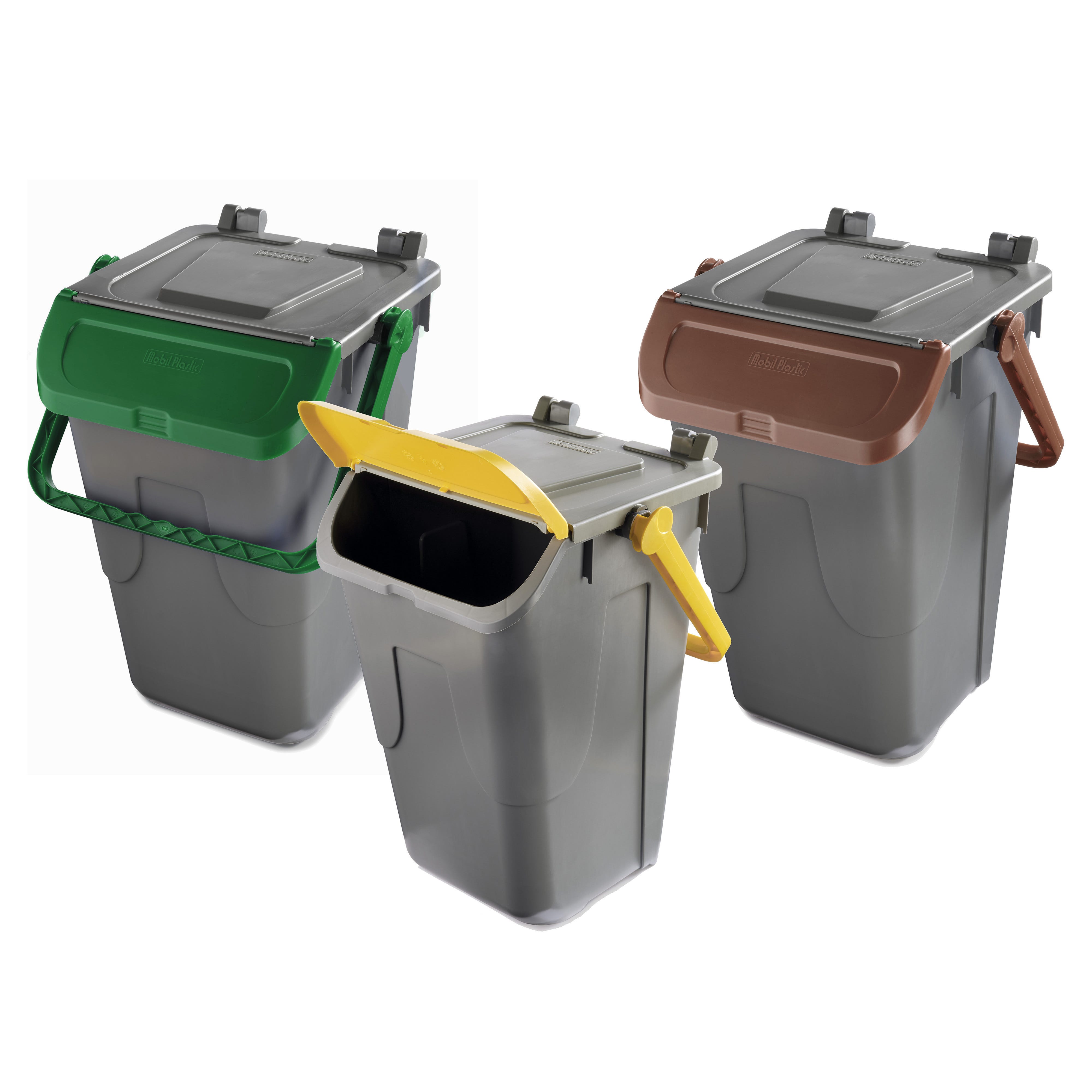 KIT 3 BIDONI MOBILPLASTIC 35 l ECOLOGY VERDE MARRONE E GIALLO CON CORPO ...