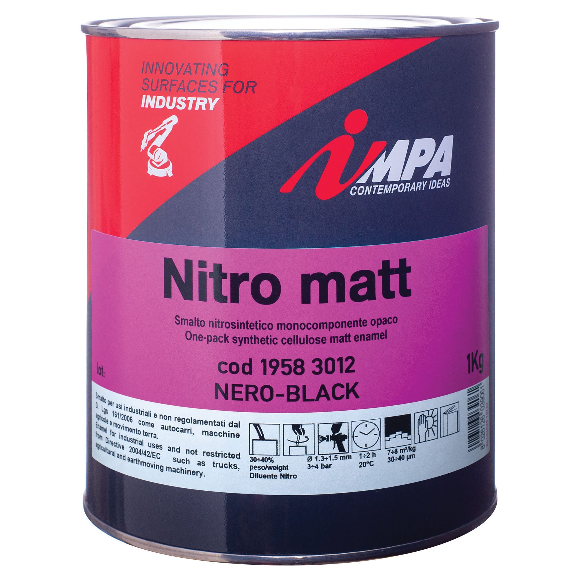 SMALTO NITRO IMPA OPACO NERO 1 kg IDEALE PER CARROZZERIA 7-8 mq/kg A 2 MANI