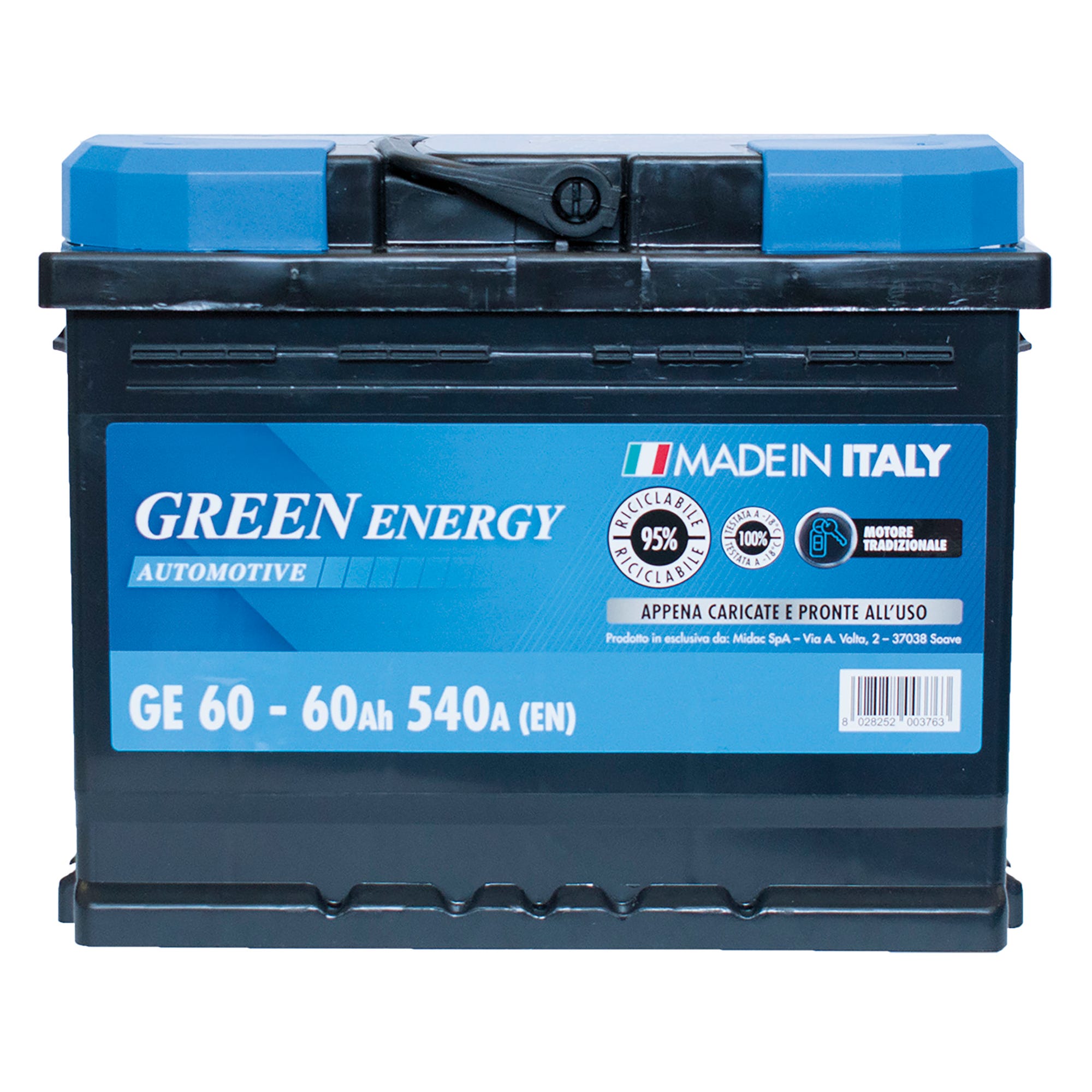 BATTERIA AUTO 60 Ah GREENENERGY SPUNTO 540A 242x175x190mm (LxPxH) PESO ...