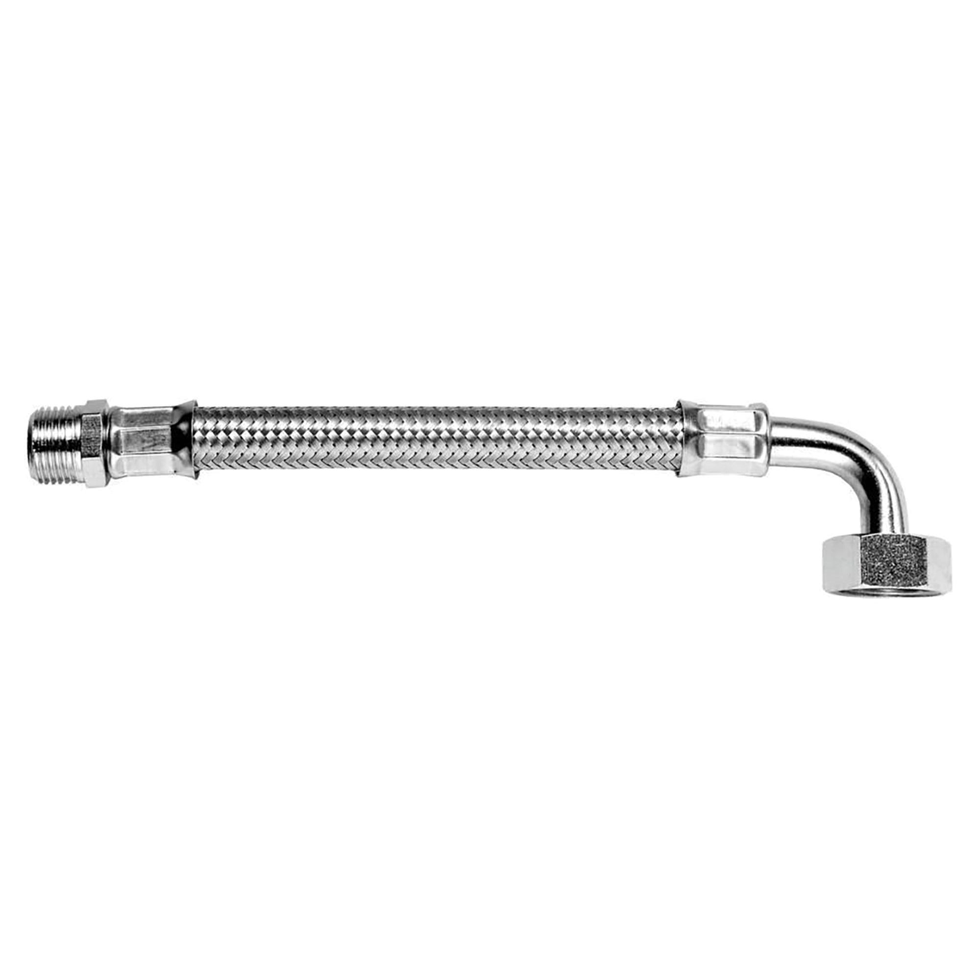 FLESSIBILE ACCIAIO INOX M1/2''xF3/4'' LUNGHEZZA 30 cm ATTACCO CURVO 90 ...