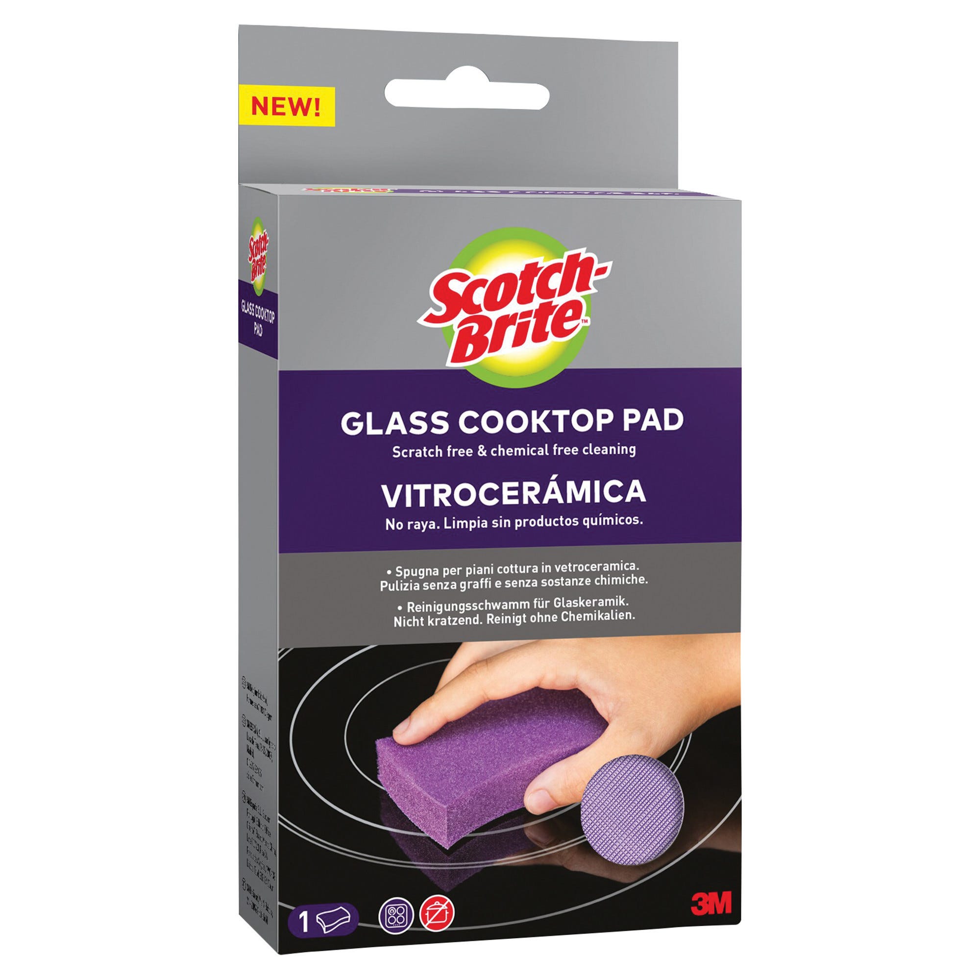 SPUGNA SCOTCH BRITE PER VETROCERAMICA SENZA PRODOTTI CHIMICI VIOLA 1 PEZZO