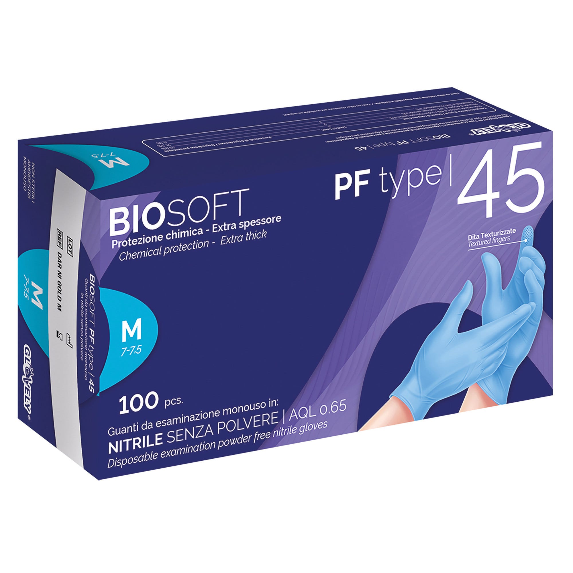 100 GUANTI MONOUSO BIOSOFT PF IN NITRILE BLU TAGLIA M SENZA POLVERE DPI ...